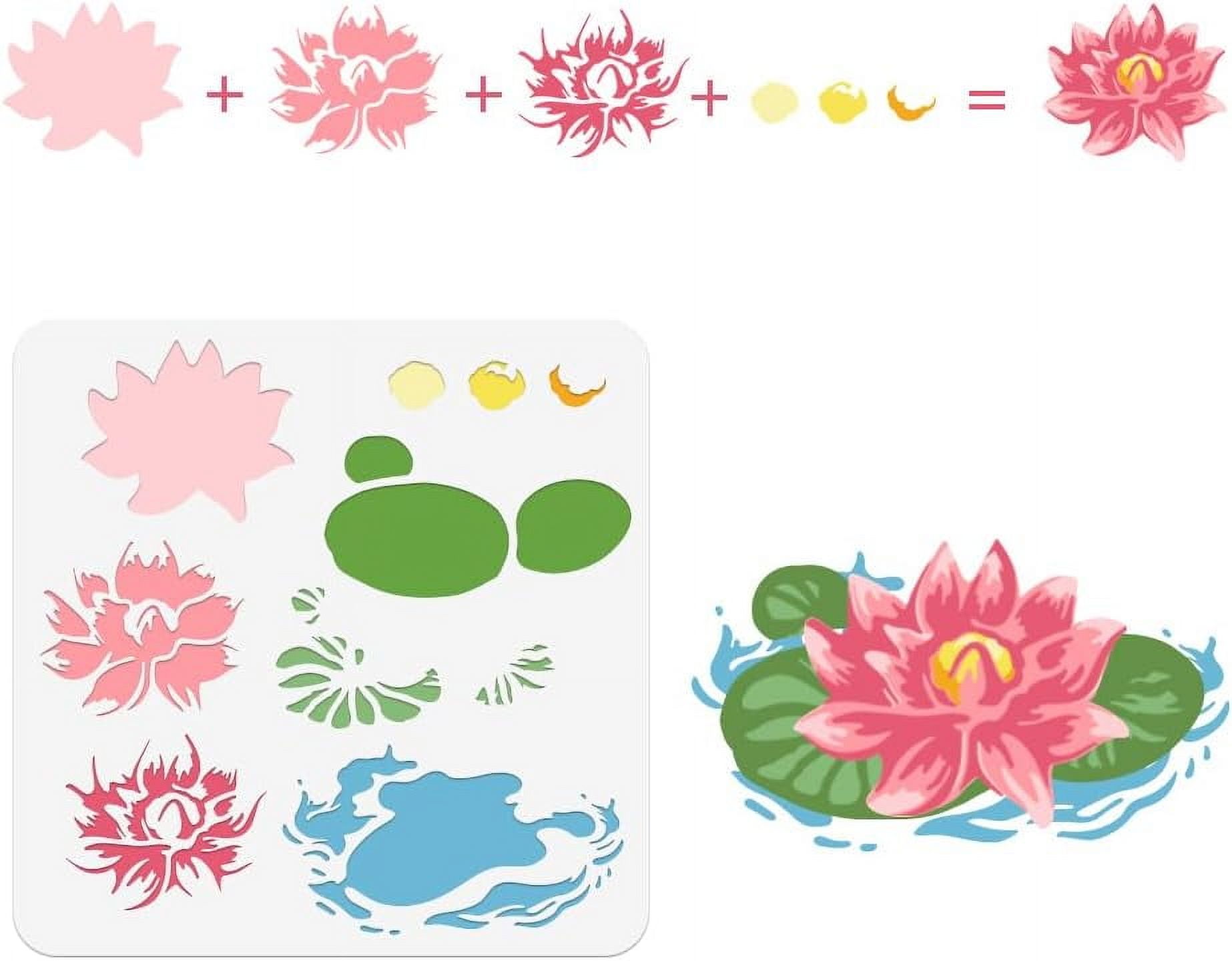 Lotus Painting Stencil 11.8x11.8 Inch Reusable DIY Art and Craft ...