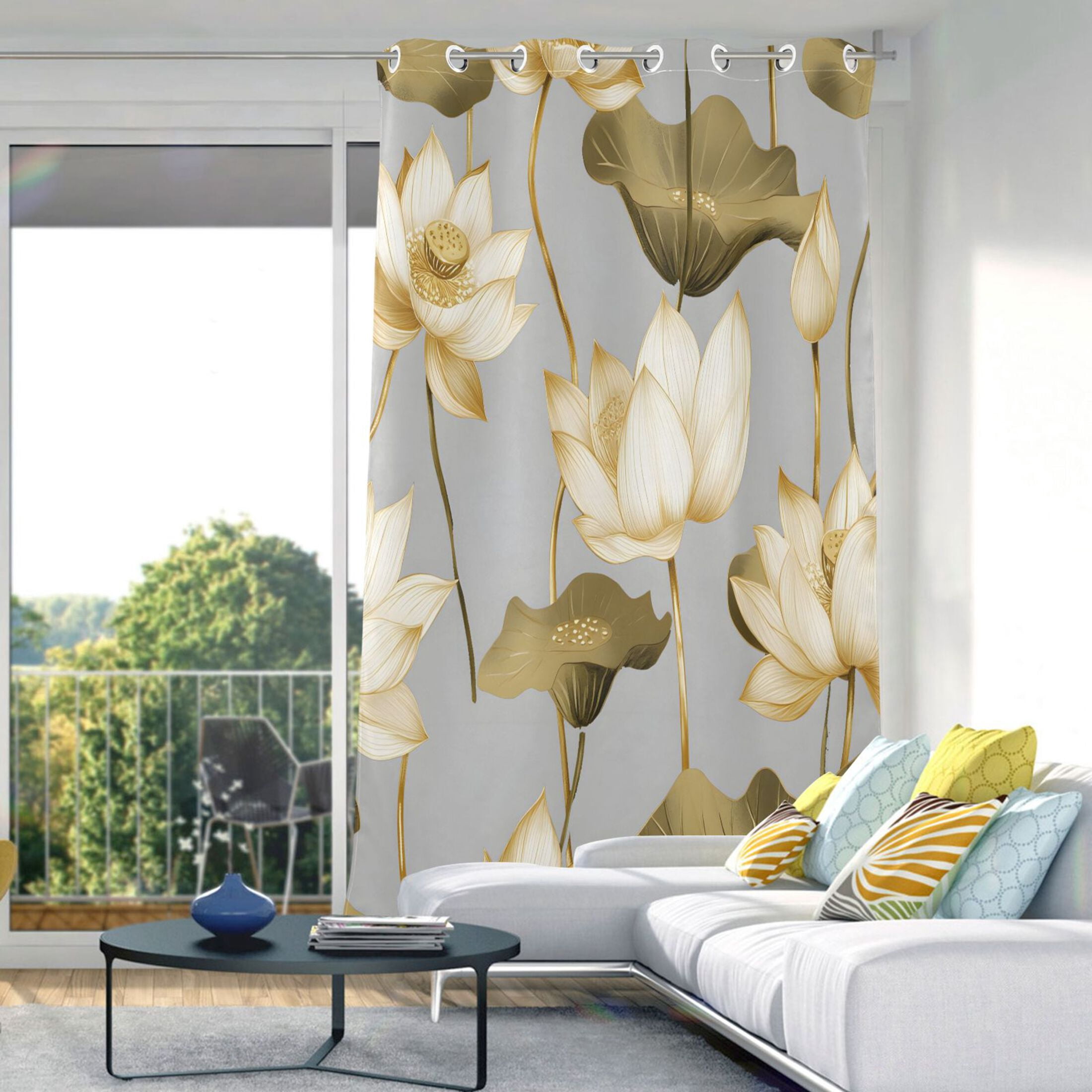 Lotus Pattern Blackout Curtains 84"x42" Thermal Insulated Curtain 1 ...