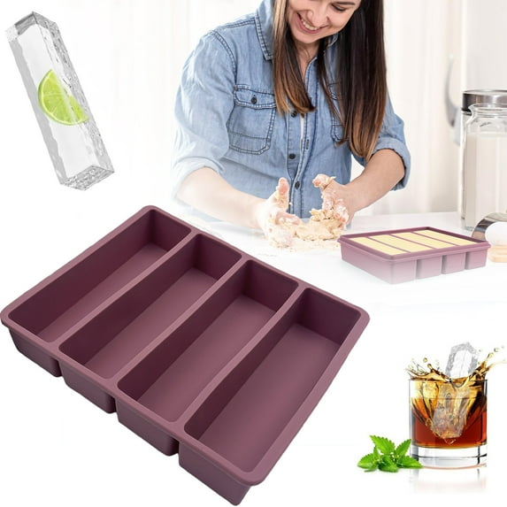 Lotus Pink Silicone Butter Mold Tray, Long Rectangular Ice Cube Tray ...