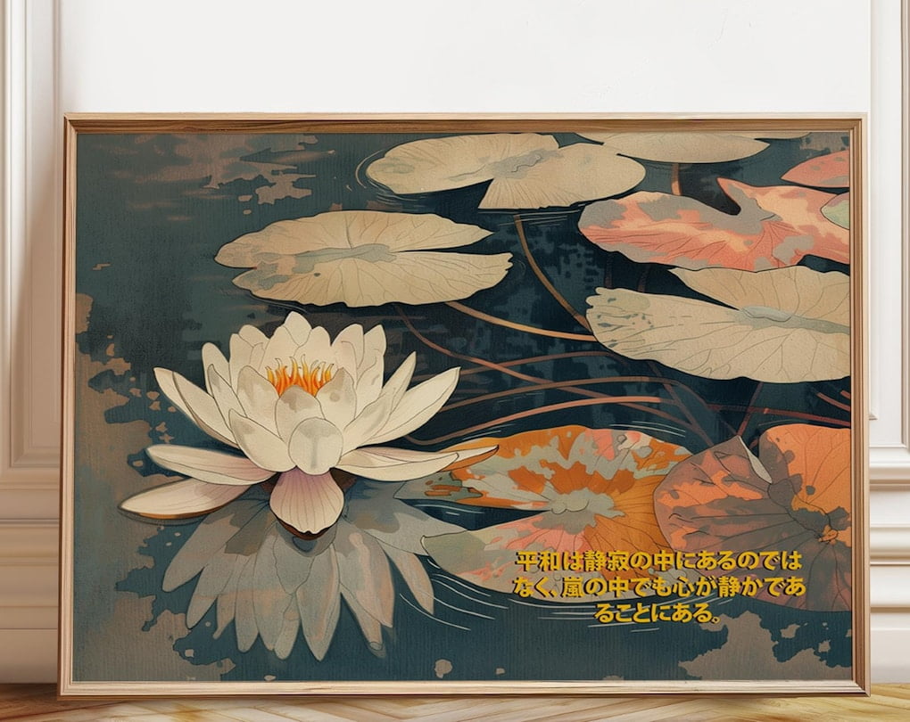 Lotus Pond Poster - Japanese Water Lily Landscape Wall Print ...