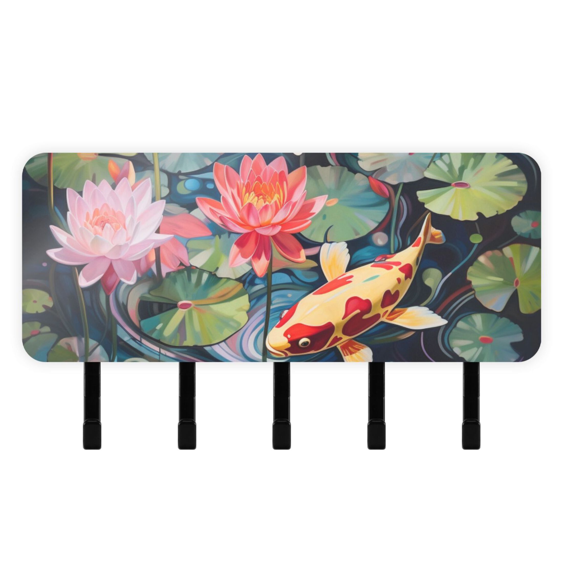 Lotus Pond and Fish Key Holder Wall Mount Small Metal Key Rack with 5 ...