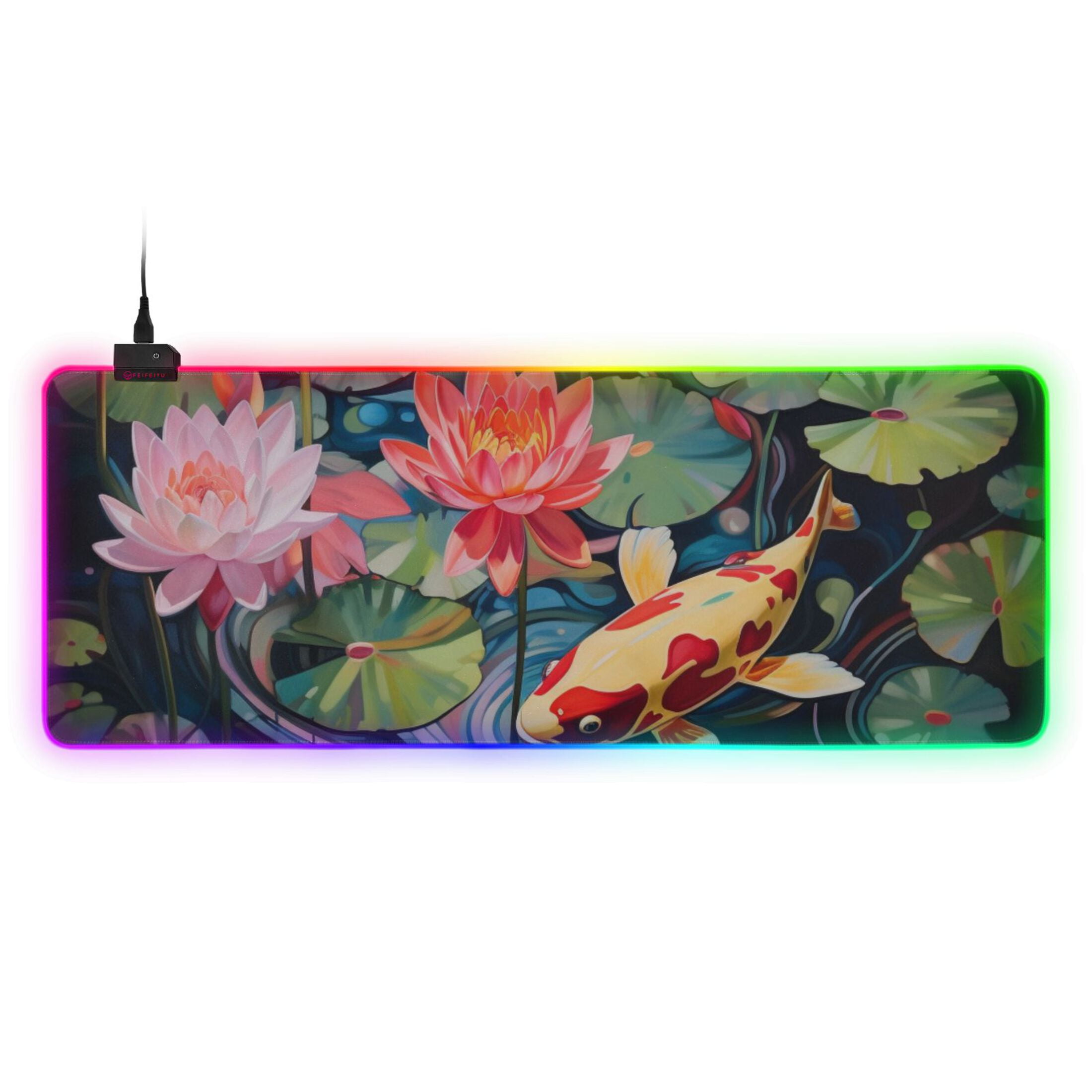 Lotus Pond and Fish RGB Gaming Mouse Pad Large Keyboard Mat Rubber Base ...