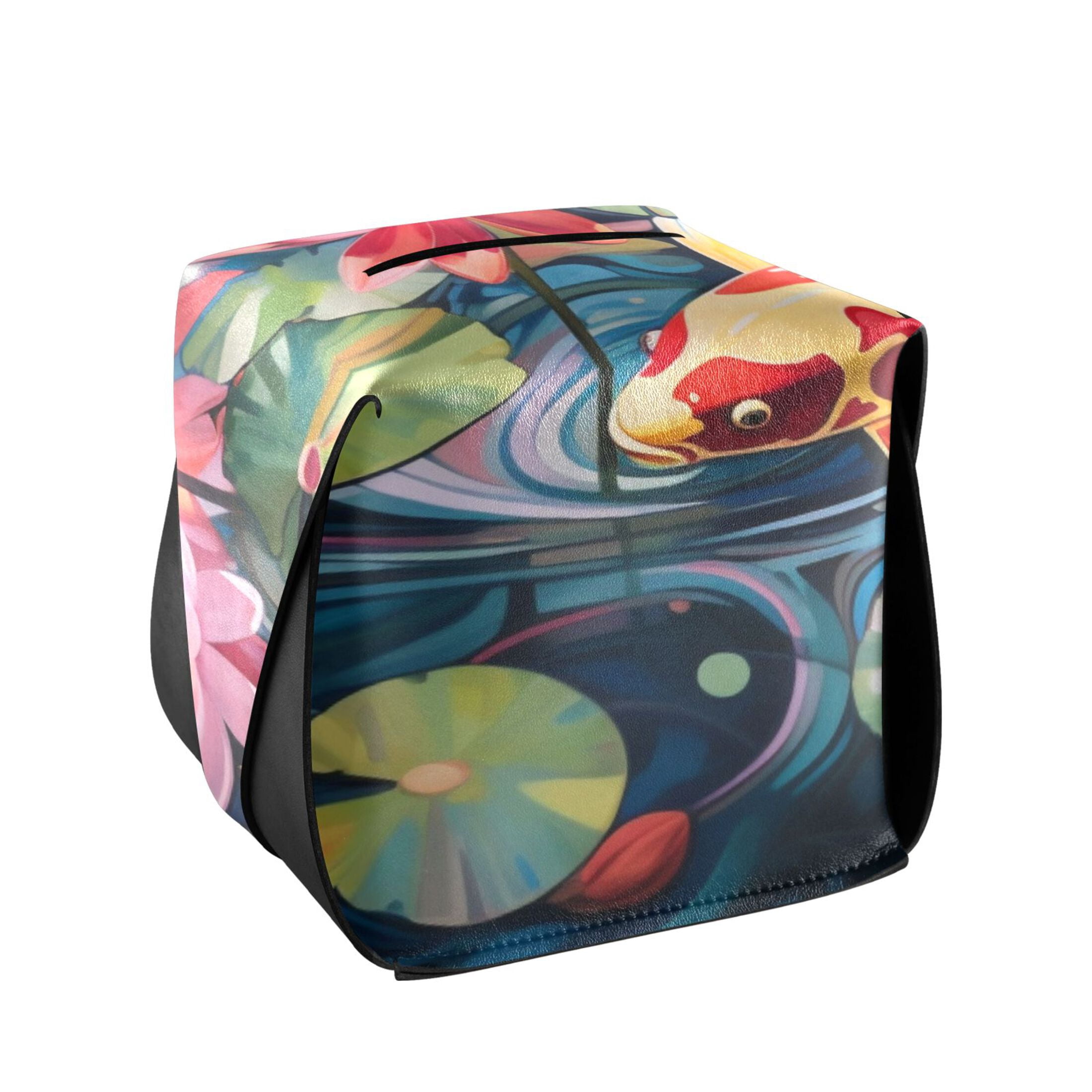 Lotus Pond and Fish Tissue Box Cover Leather Square Rectangle Tissue ...