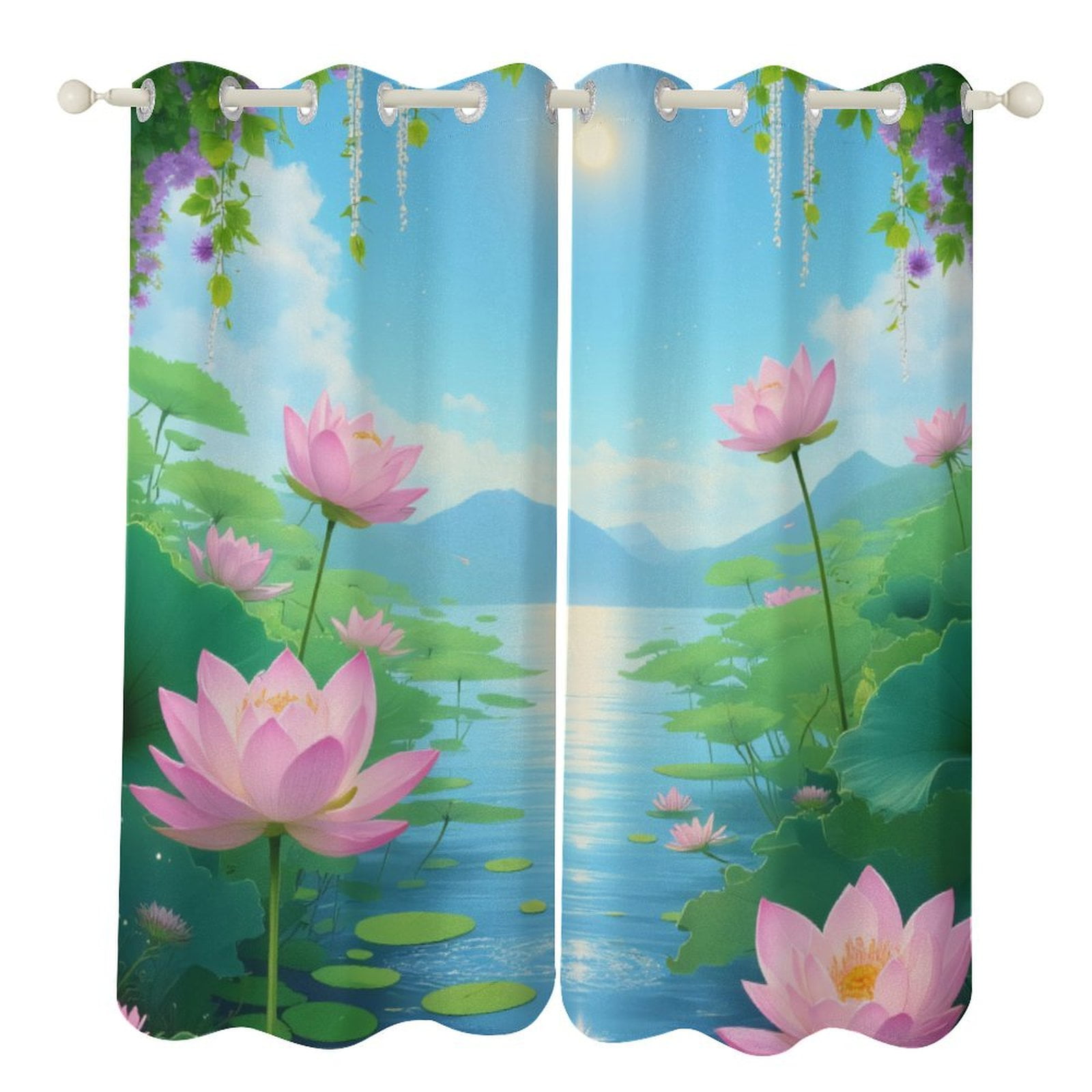 Lotus Pond in Bloom 2 Panels 3D Printing Pattern Curtain for Bedroom ...