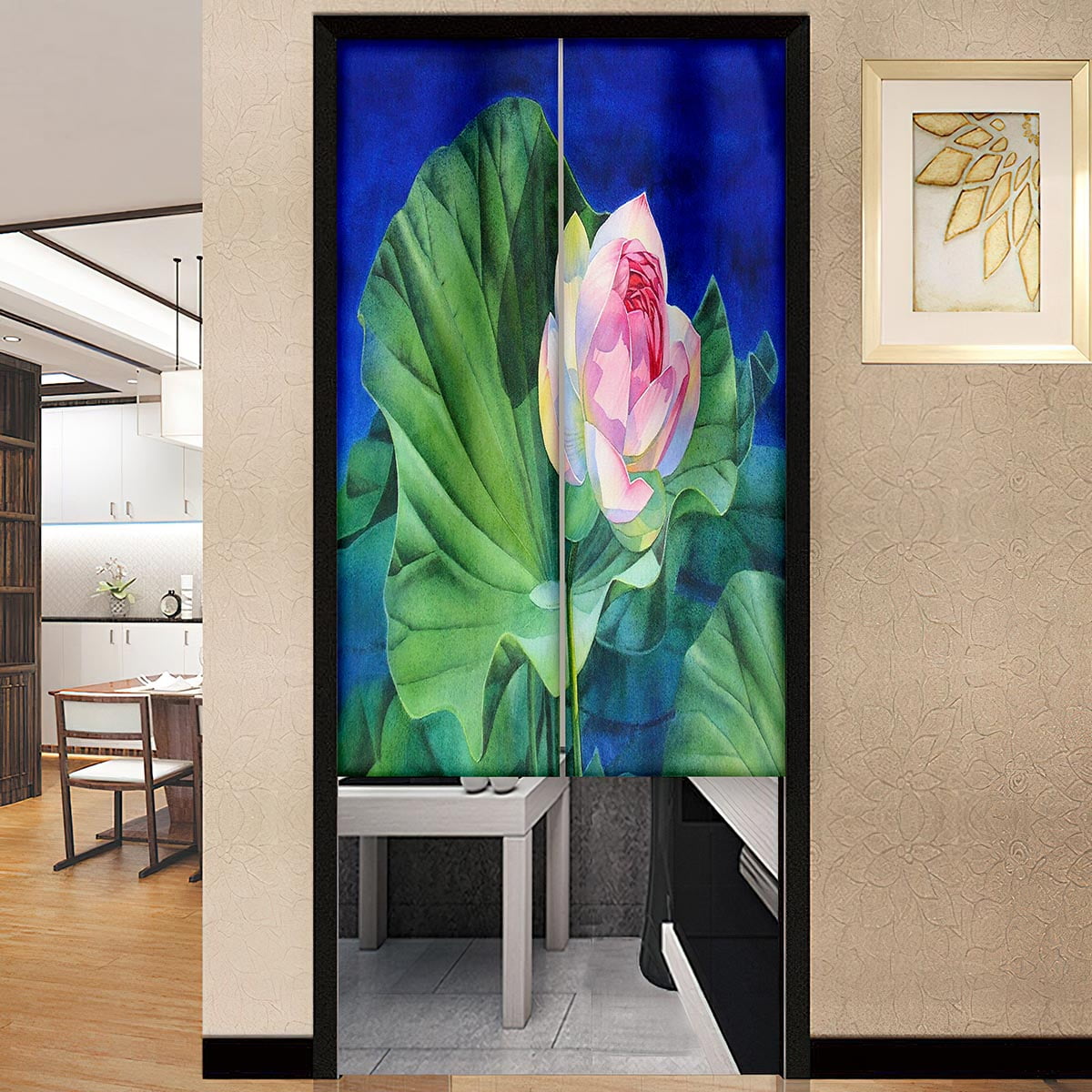 Lotus Print Door Curtain Traditional Chinese Panel Japanese Style ...