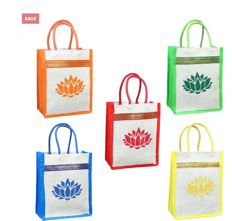 Lotus Print Jute Bag 8"X10" - Walmart.com