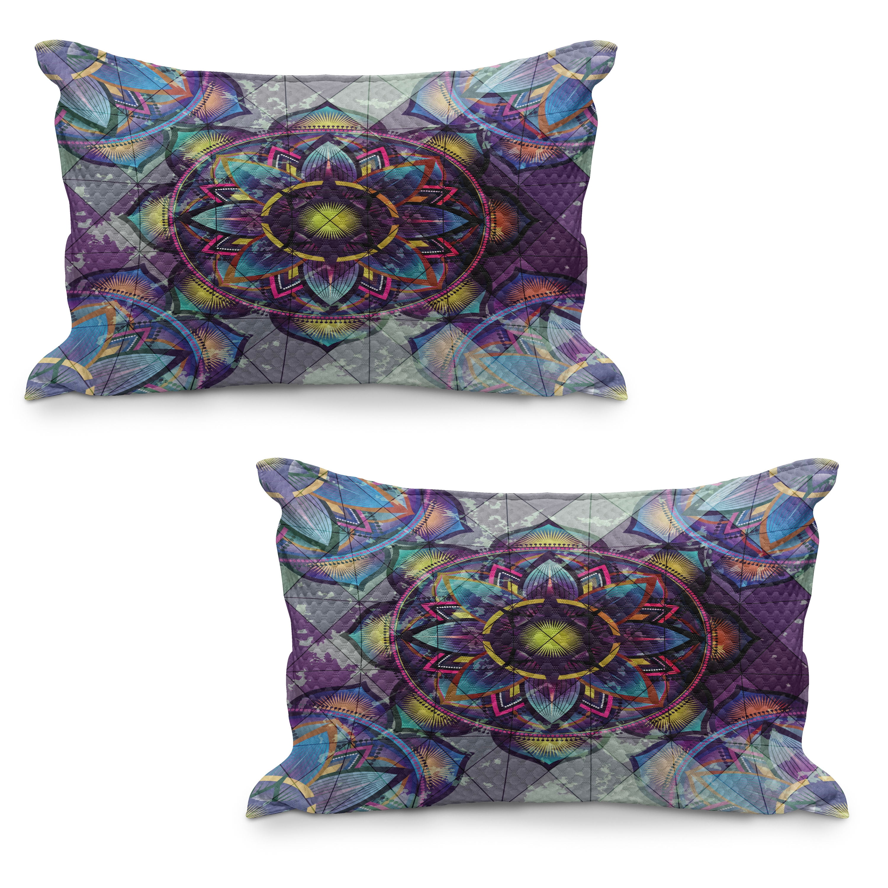 Lotus Quilted Pillowcover Set of 2, Psychedelic Surreal Geometry ...