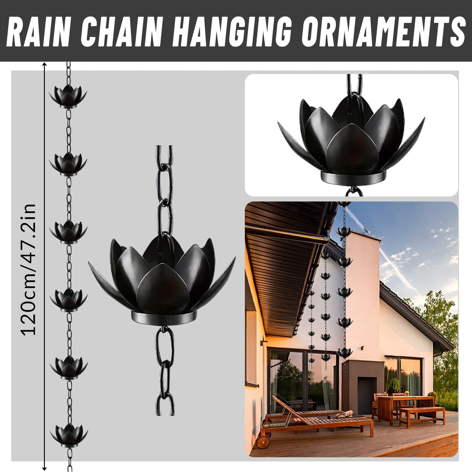 Lotus Rain Chain, Rain Chain Gutters, Adjustable Rain Catcher Chain ...