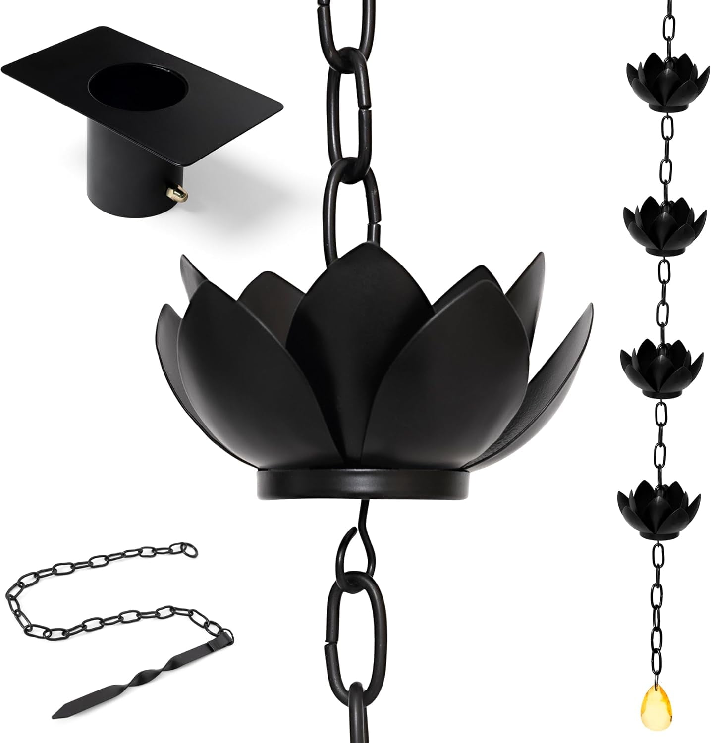 Lotus Rain Chains for Gutters - 8.5ft Rain Chain for Outside with ...