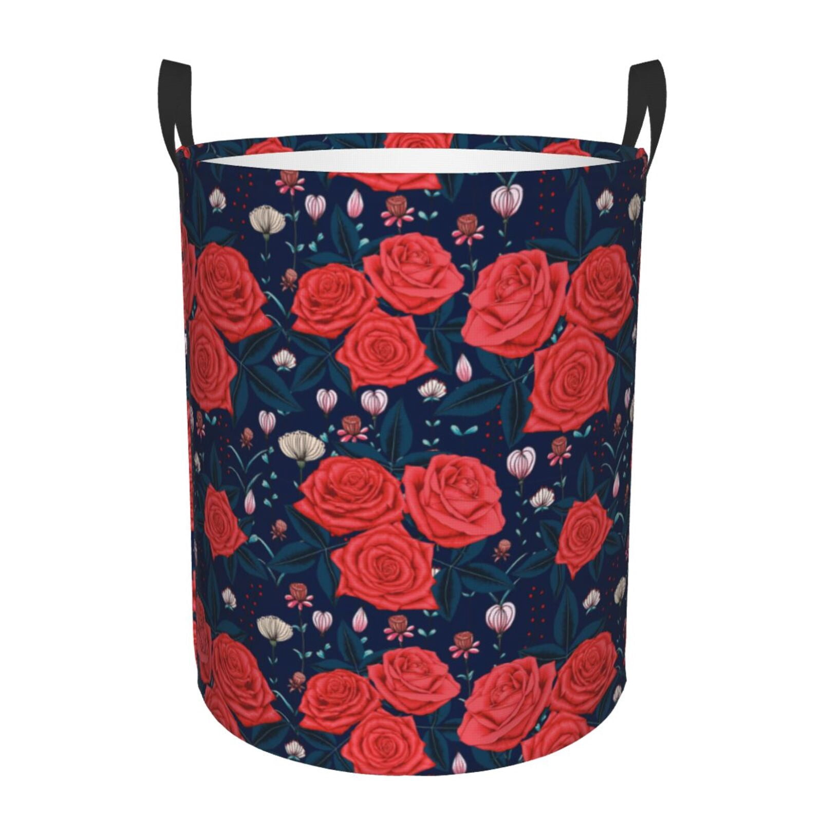 Lotus Root Rose Flowers Laundry Basket with Handles - Freestanding ...