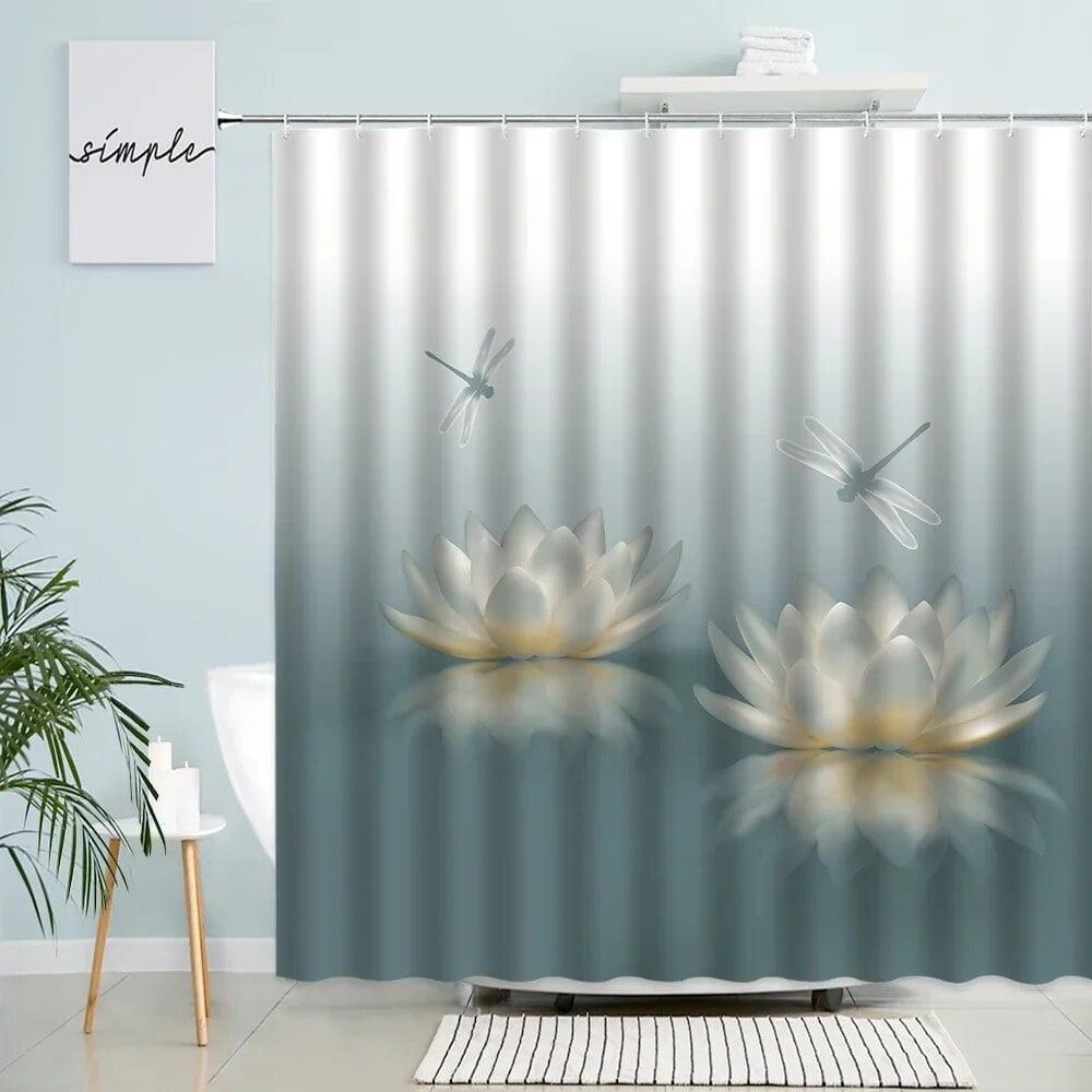 Lotus Shower Curtain Set Fantasy Chinese Style Flower Water Zen Spa ...