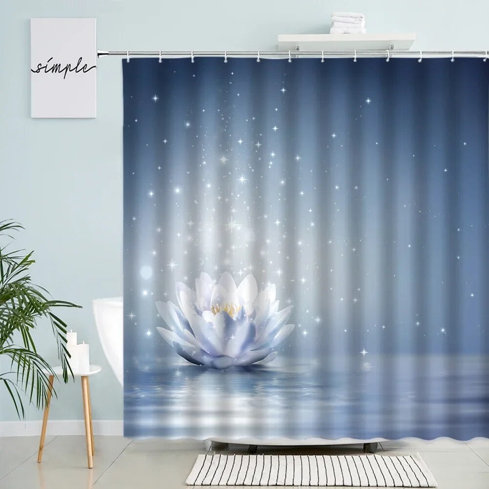 Lotus Shower Curtain Set Fantasy Chinese Style Flower Water Zen Spa ...