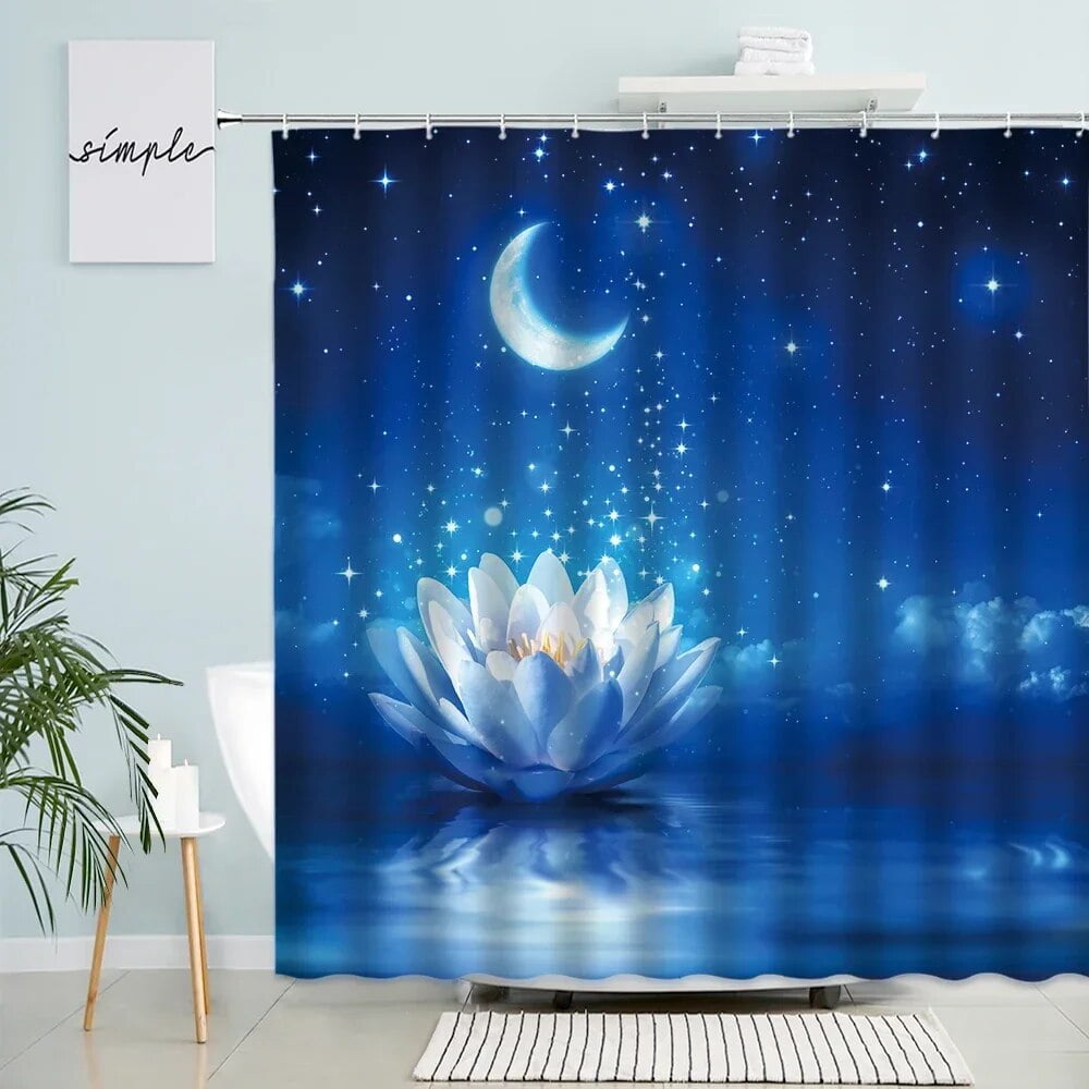 Lotus Shower Curtain Set Fantasy Chinese Style Flower Water Zen Spa ...
