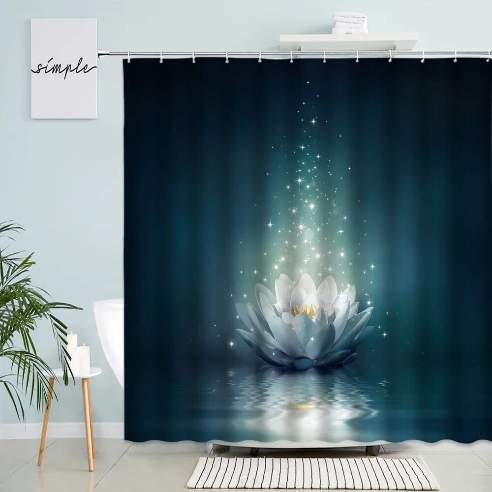 Lotus Shower Curtain Set Fantasy Chinese Style Flower Water Zen Spa ...