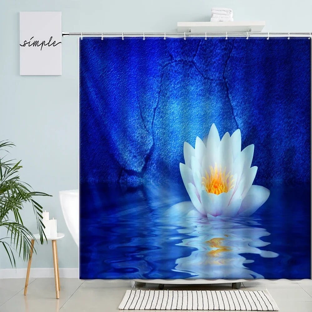 Lotus Shower Curtain Set Fantasy Chinese Style Flower Water Zen Spa ...
