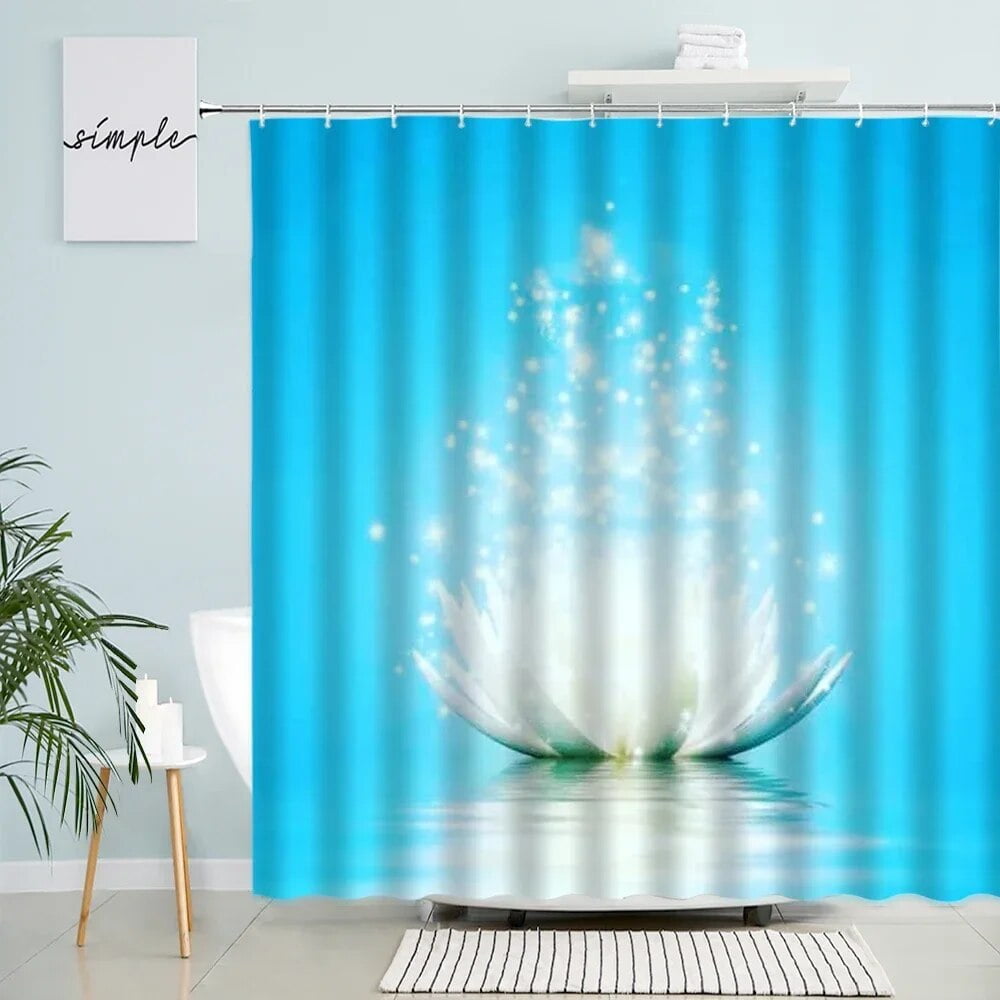 Lotus Shower Curtain Set Fantasy Chinese Style Flower Water Zen Spa ...