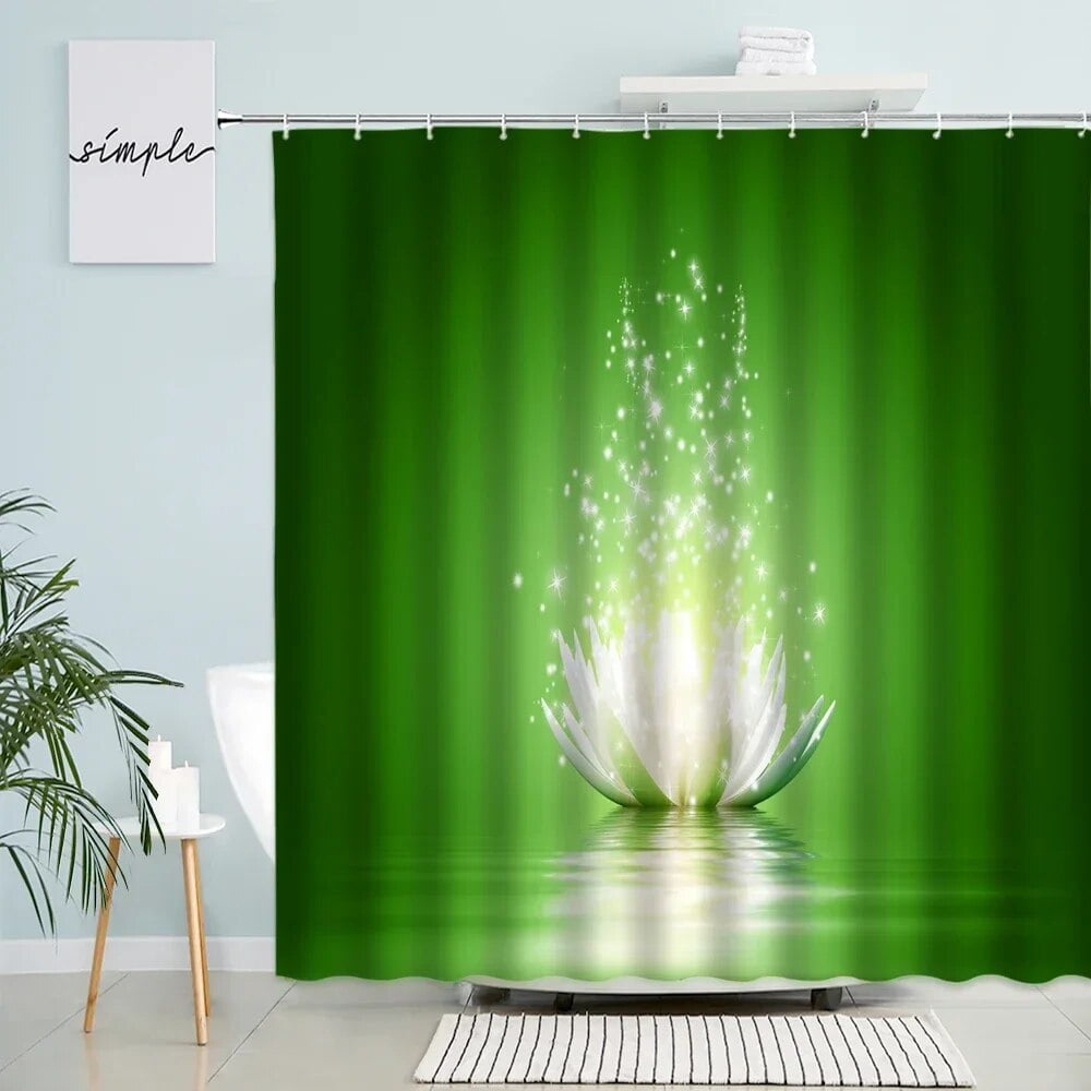 Lotus Shower Curtain Set Fantasy Chinese Style Flower Water Zen Spa ...