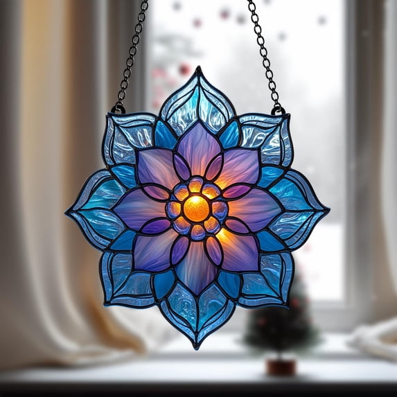 Lotus Snowflake 2025 Christmas Ornament – Faux Stained Glass Acrylic ...