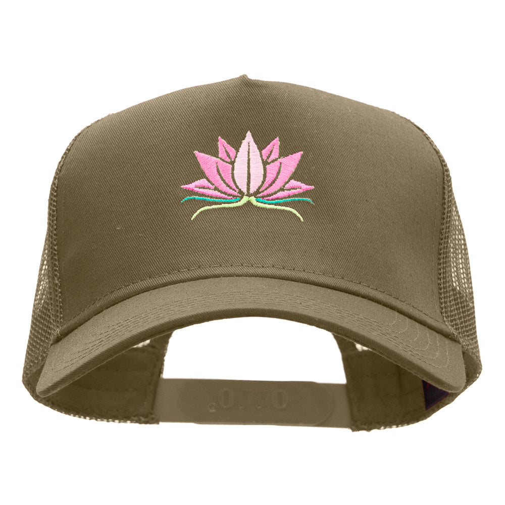 Lotus Spiritual Embroidered Cotton Twill Mesh Cap - Khaki OSFM ...