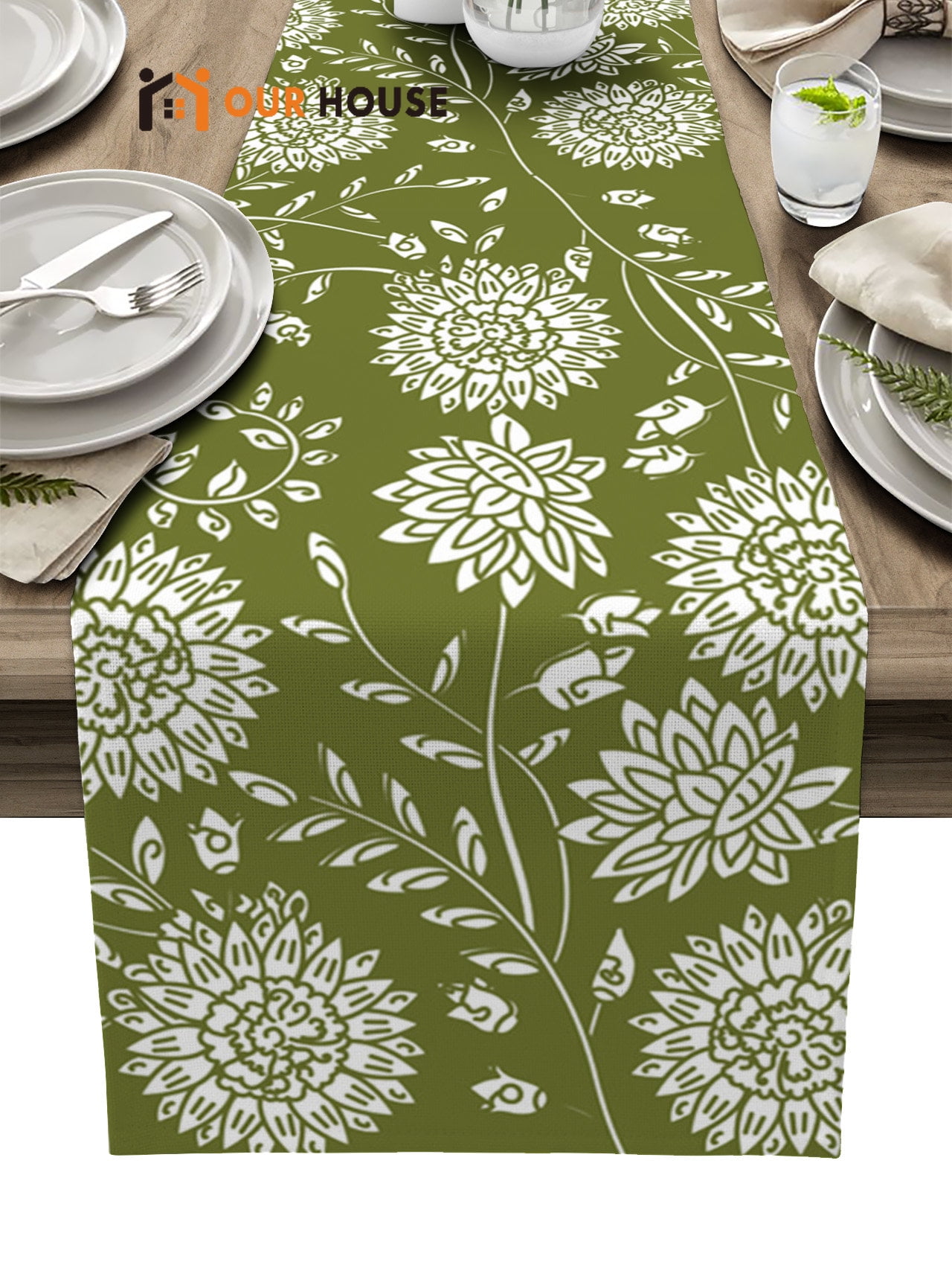 Lotus Table Runner Flowers Dining Room Kitchen Rectangular Runner Table ...