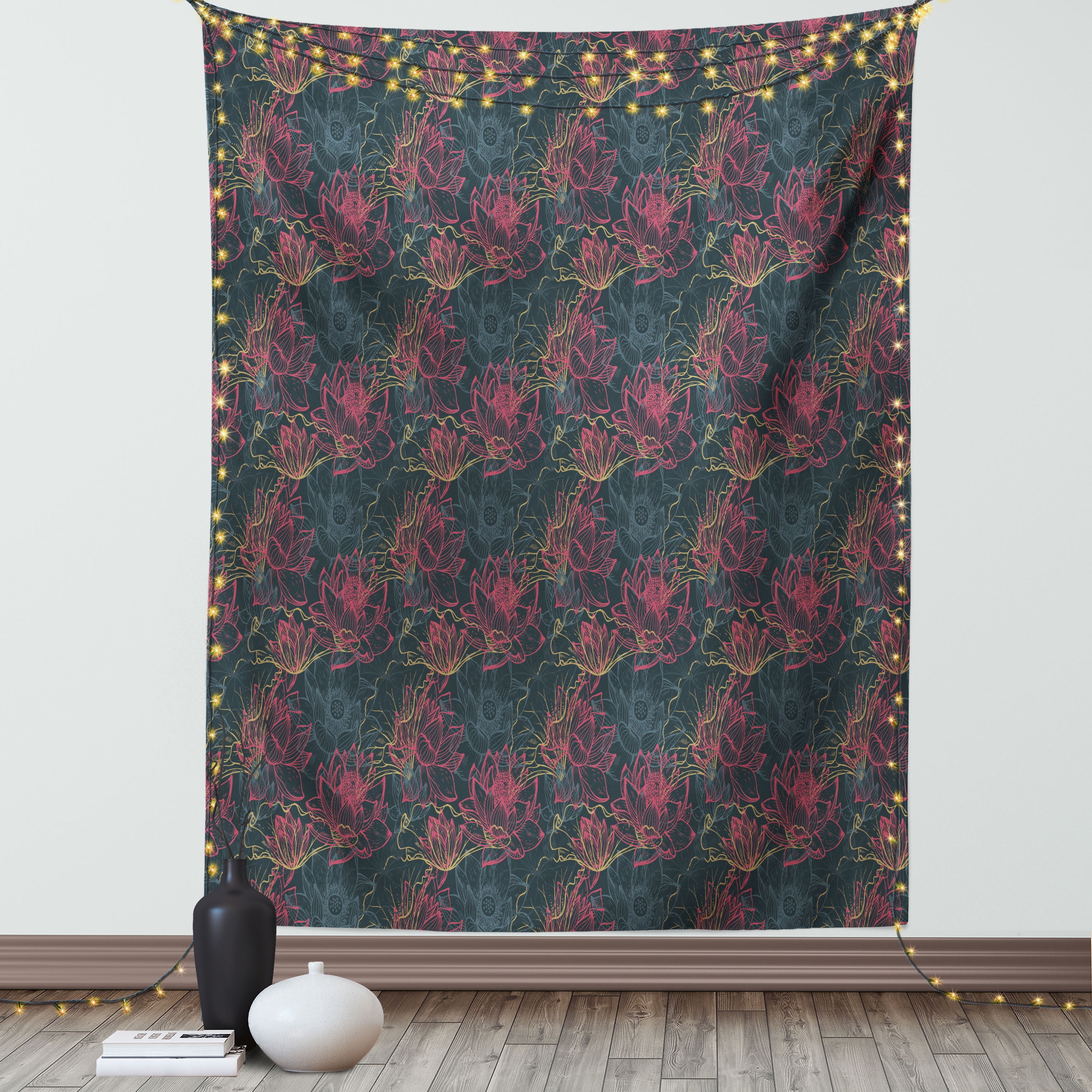 Lotus Tapestry, Hand Drawn Scared Flowers of Asia Symbolic of Rebirth ...