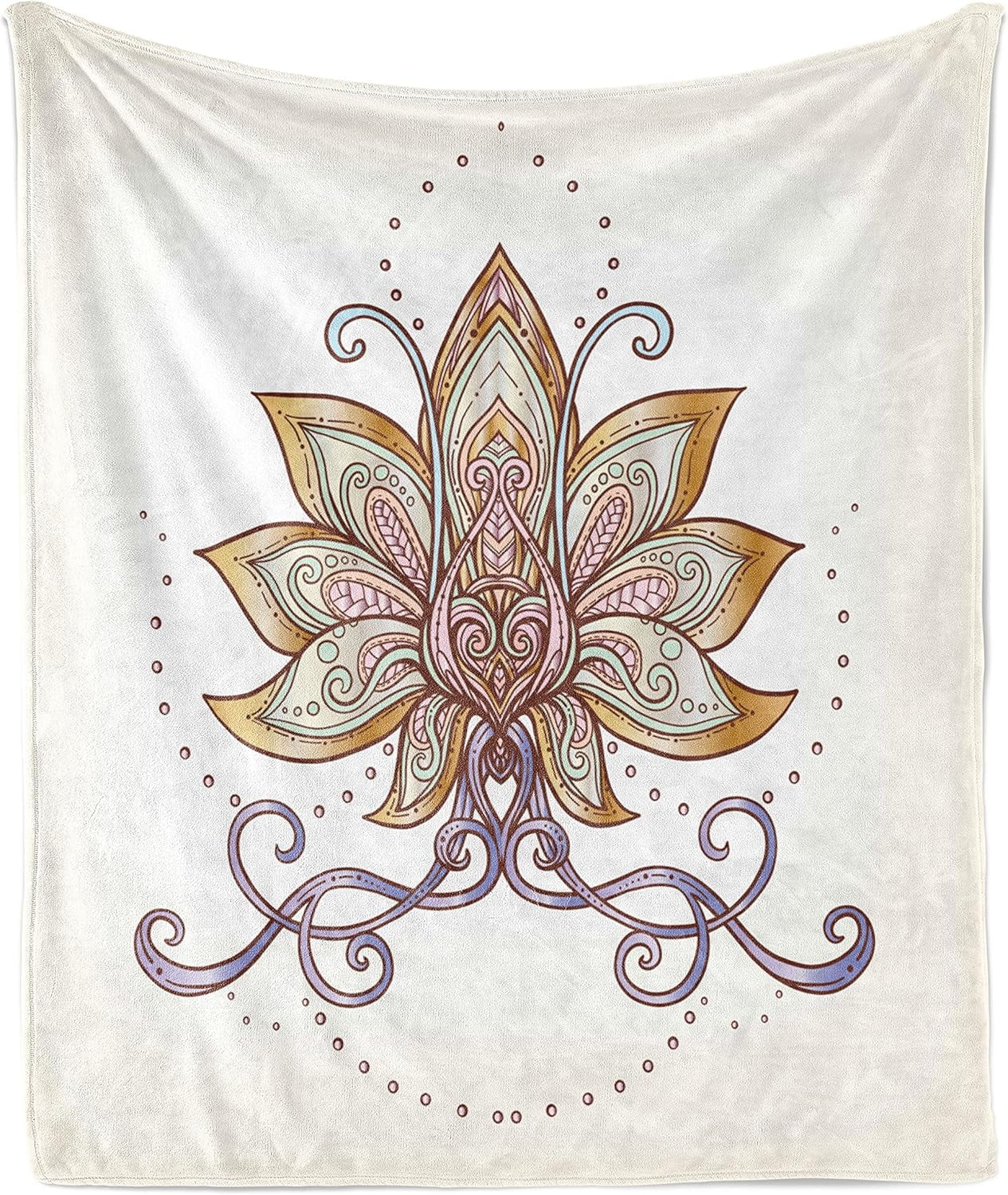 Lotus Throw Blanket, Themed Flower Motif on Off White Background with ...