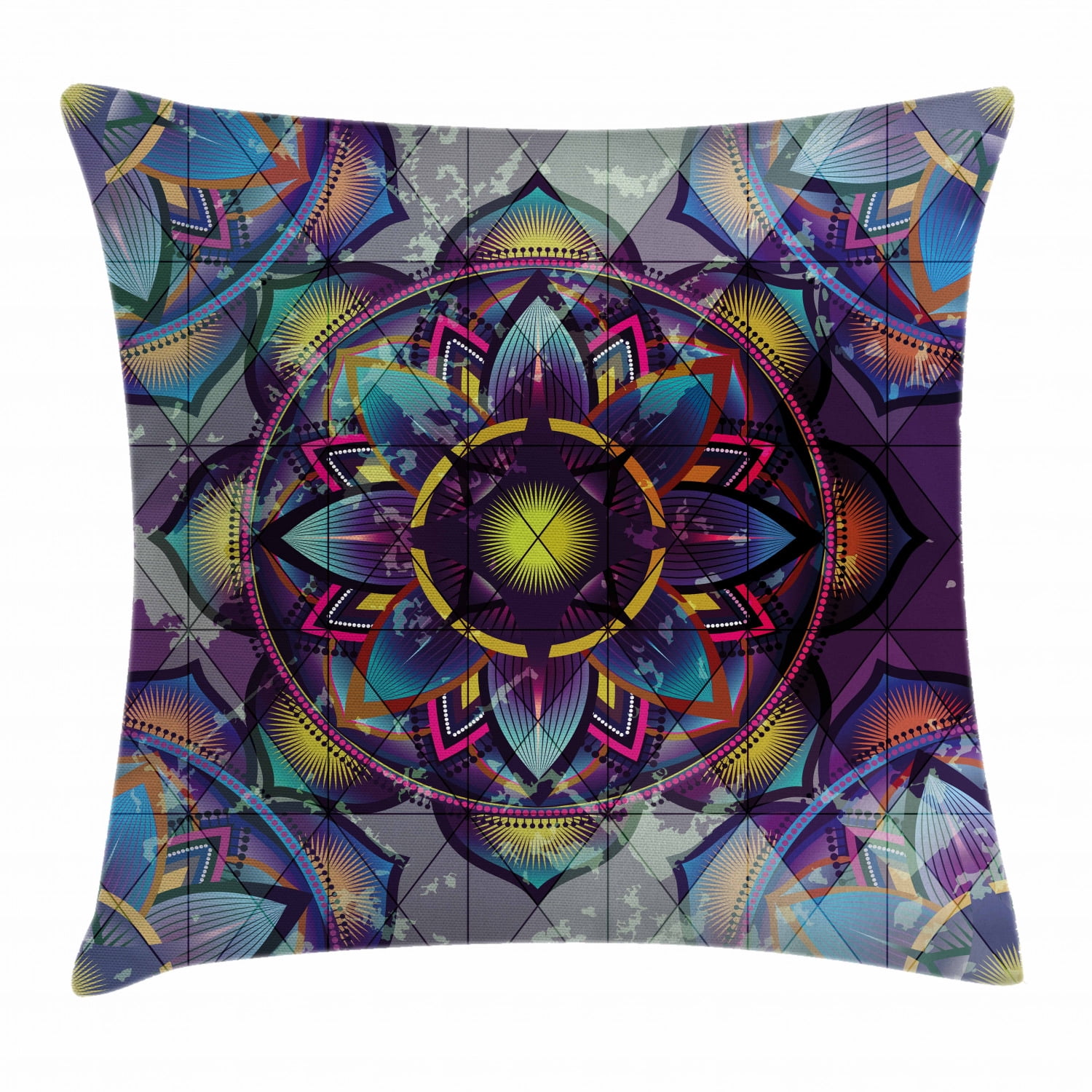 Lotus Throw Pillow Cushion Cover, Psychedelic Surreal Sacred Geometry ...