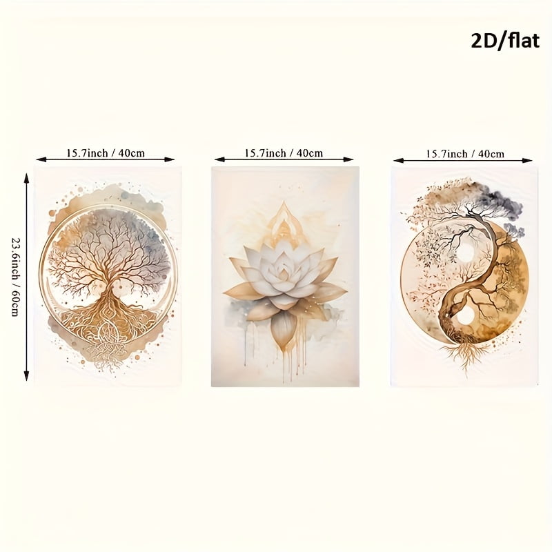 [Lotus Tree Canvas Art] 2D Flat, 3pcs for Lotus Tree of Life Canvas ...