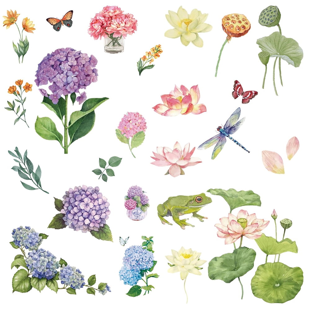 Lotus Wall Decals Hydrangea Flower Window Stickers Waterproof Removable ...