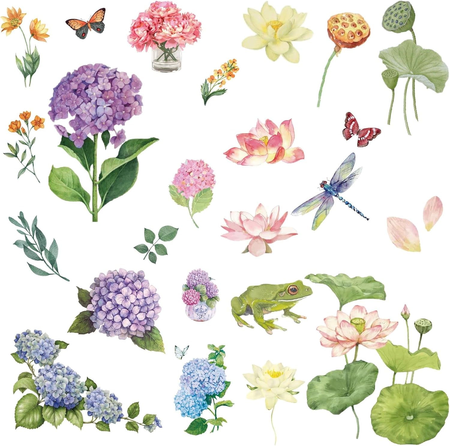 Lotus Wall Decals Hydrangea Flower Window Stickers Waterproof Removable ...