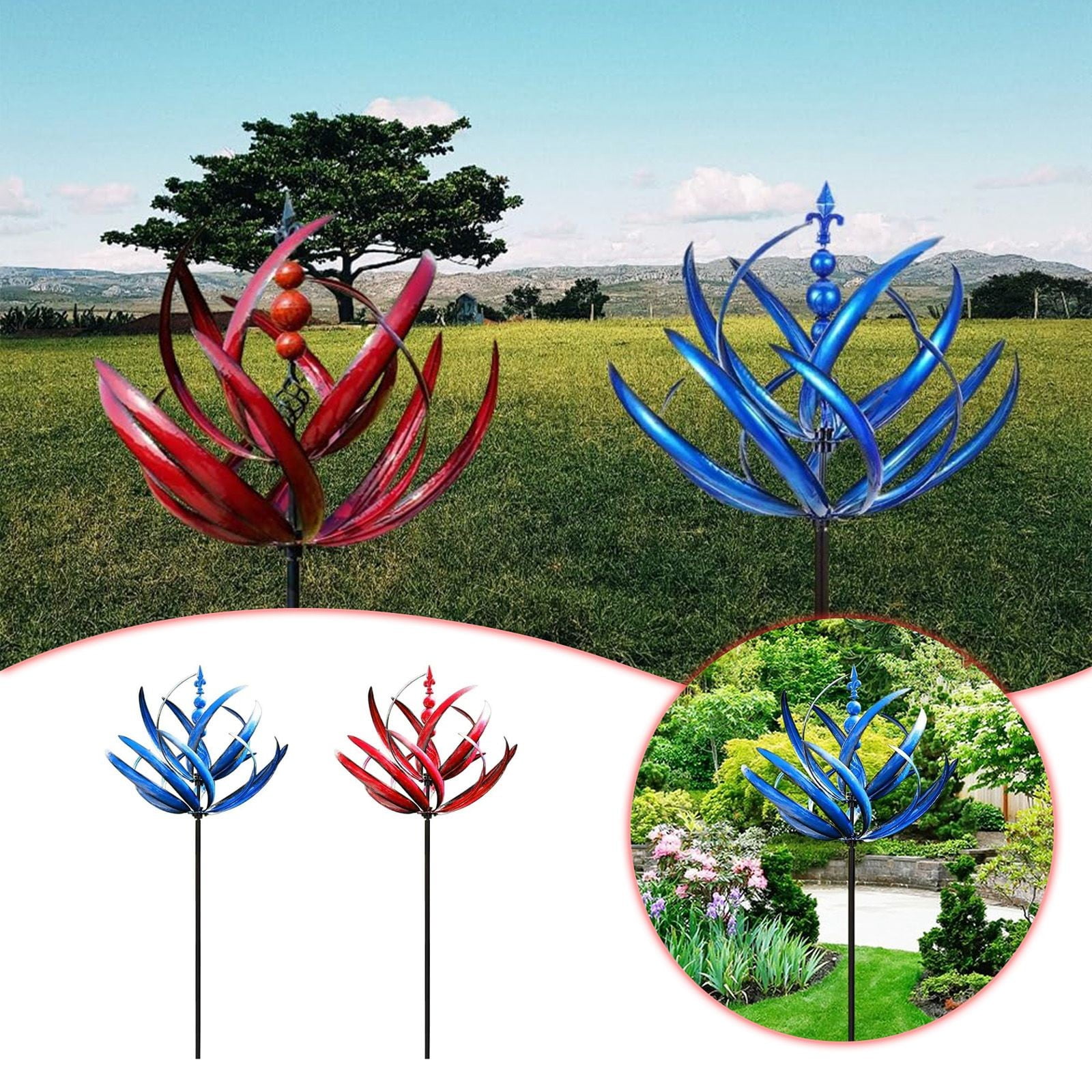 Lotus Wind Spinner - 35.4" Large Metal Kinetic Wind Sculpture for ...