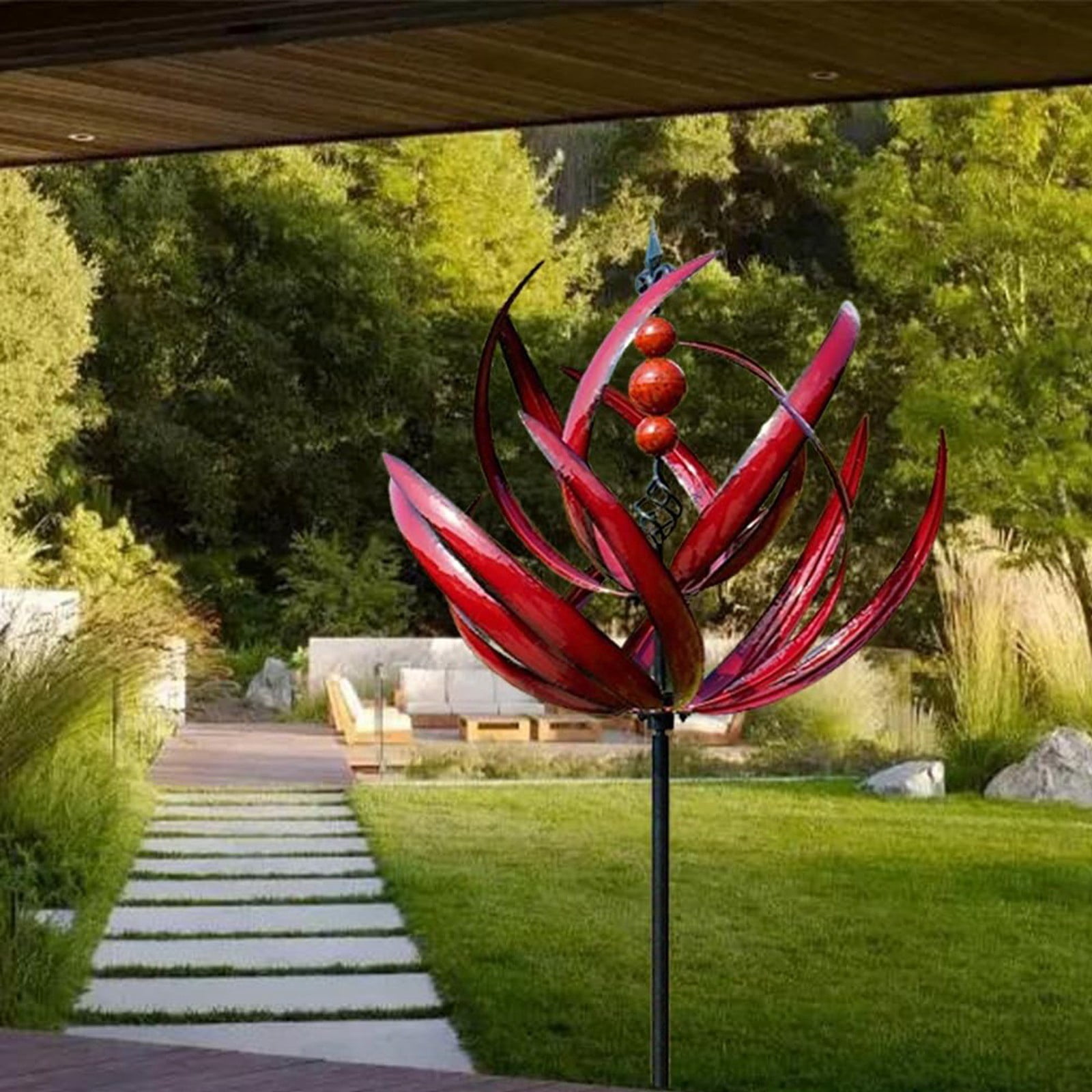 Lotus Wind Spinner - 35.4" Large Metal Kinetic Wind Sculpture for ...