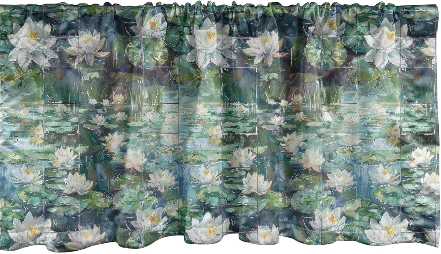 Lotus Window Valance, Vintage Design Oil Paint Lake Floral Jungle ...