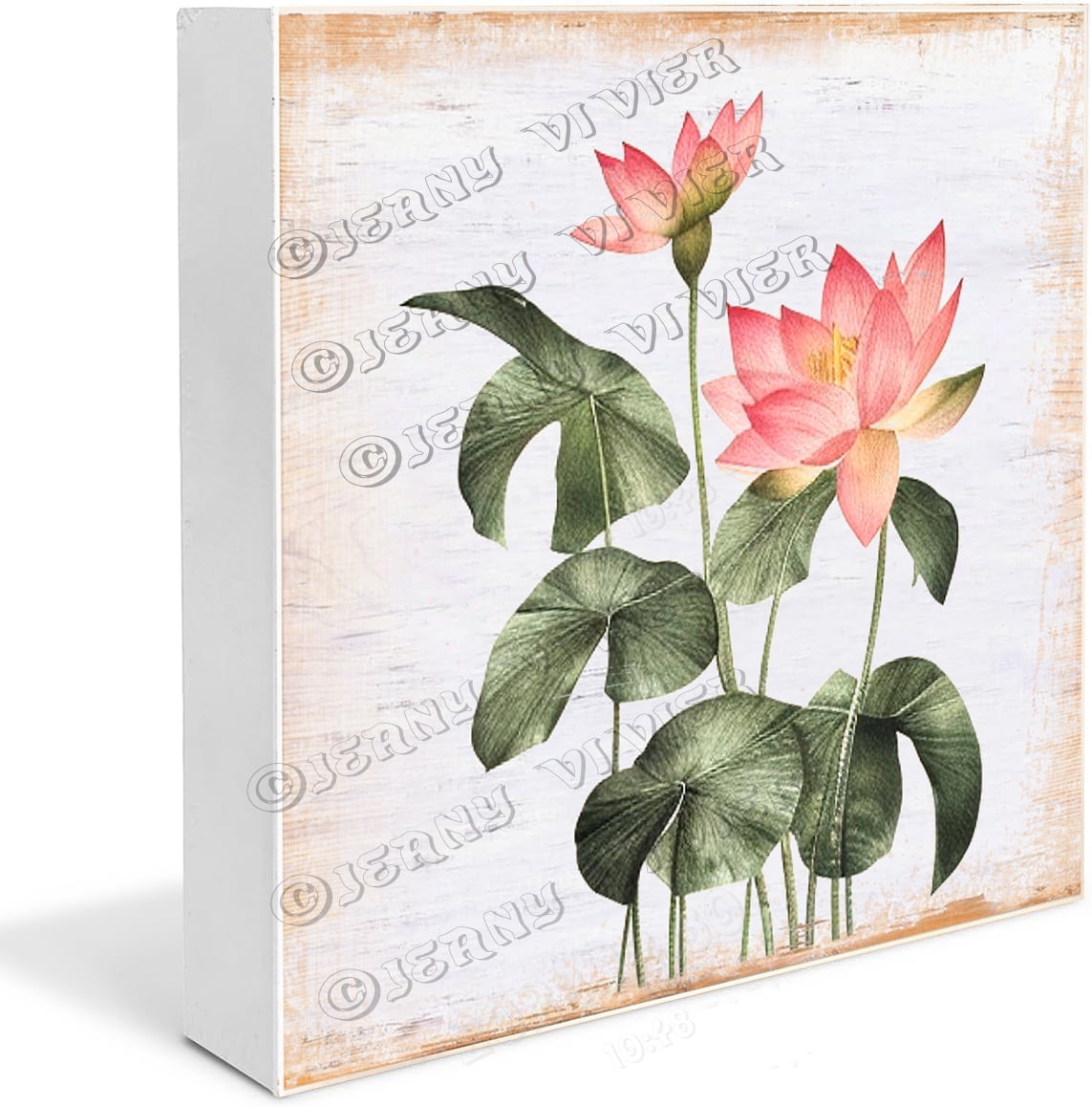 Lotus Wood Box Sign Decor Desk Sign Floral Lotus Wooden Box Block Sign ...