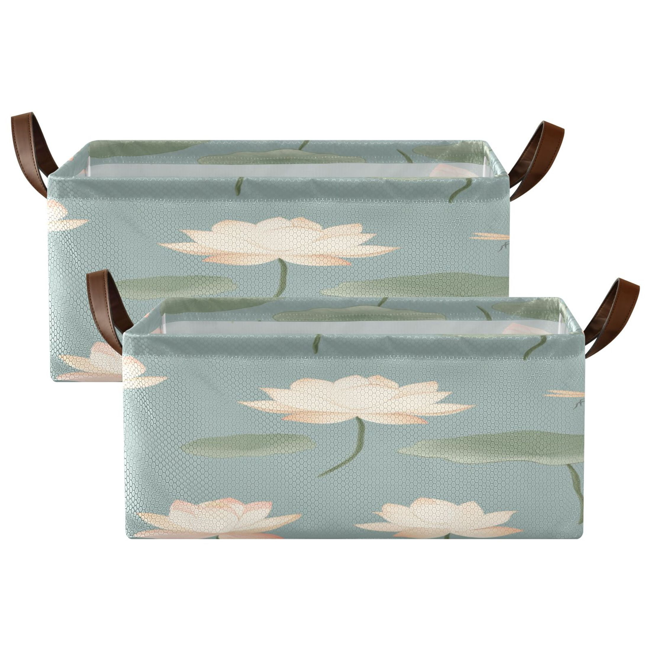 Lotus and Water Lily Pattern Shelf Baskets Set of 2 Foldable Metal ...