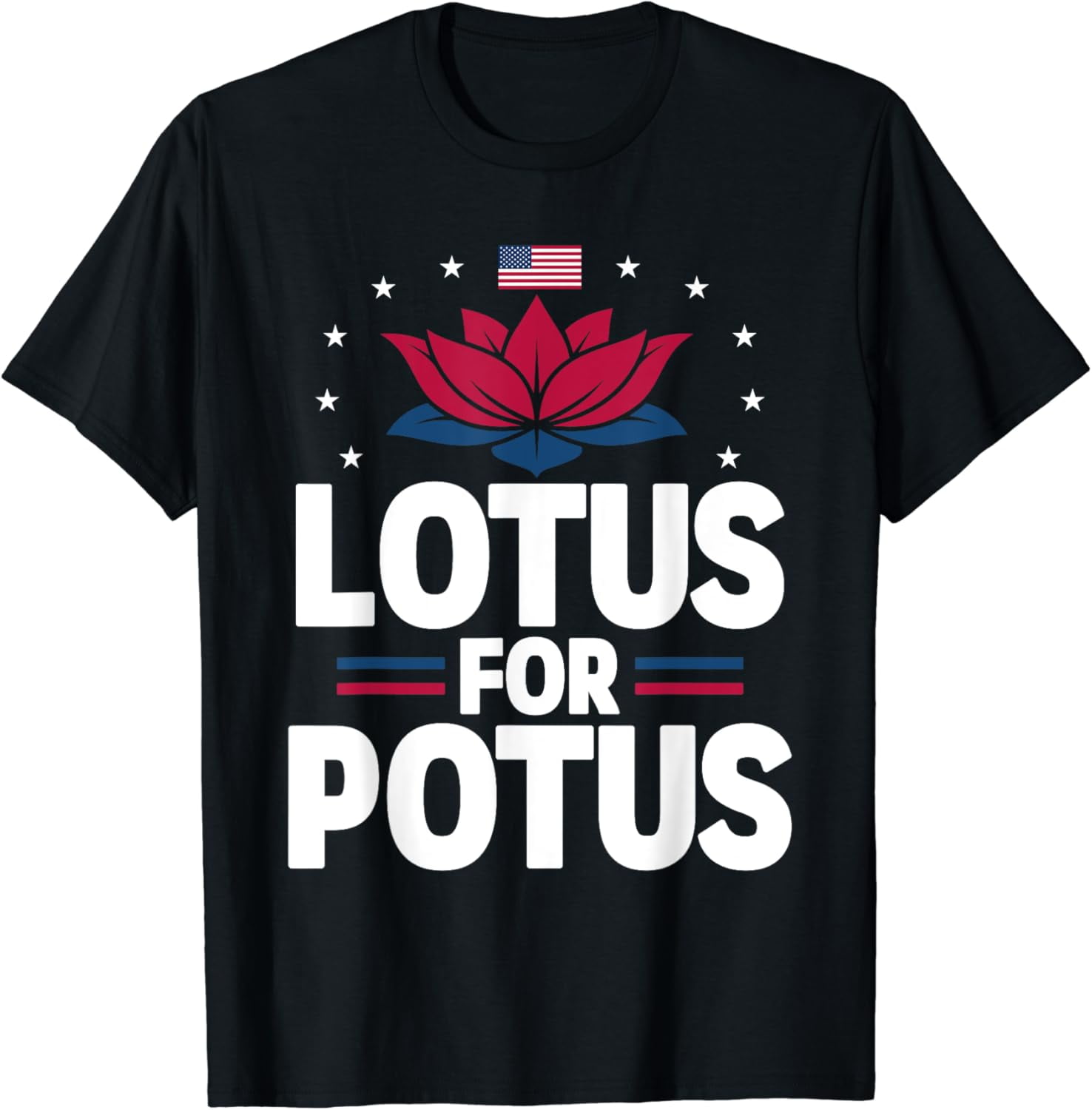 Lotus for Potus Cute Flower American Flag kamala harris 2024 T-Shirt ...