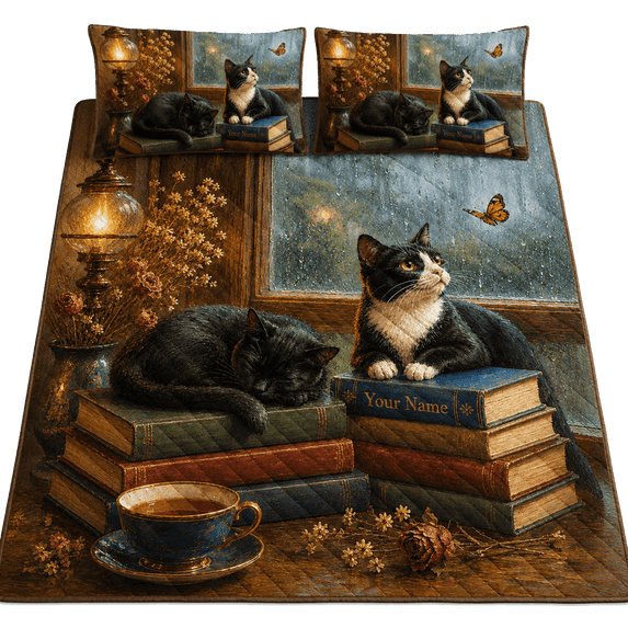 Lotusprint LLC 2D Print Black Cat Quilt Bedding Set 55x60, Cozy Reading ...