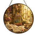 Lotusprint LLC 2D Print Floral Book Stack Stained Glass Suncatcher for ...