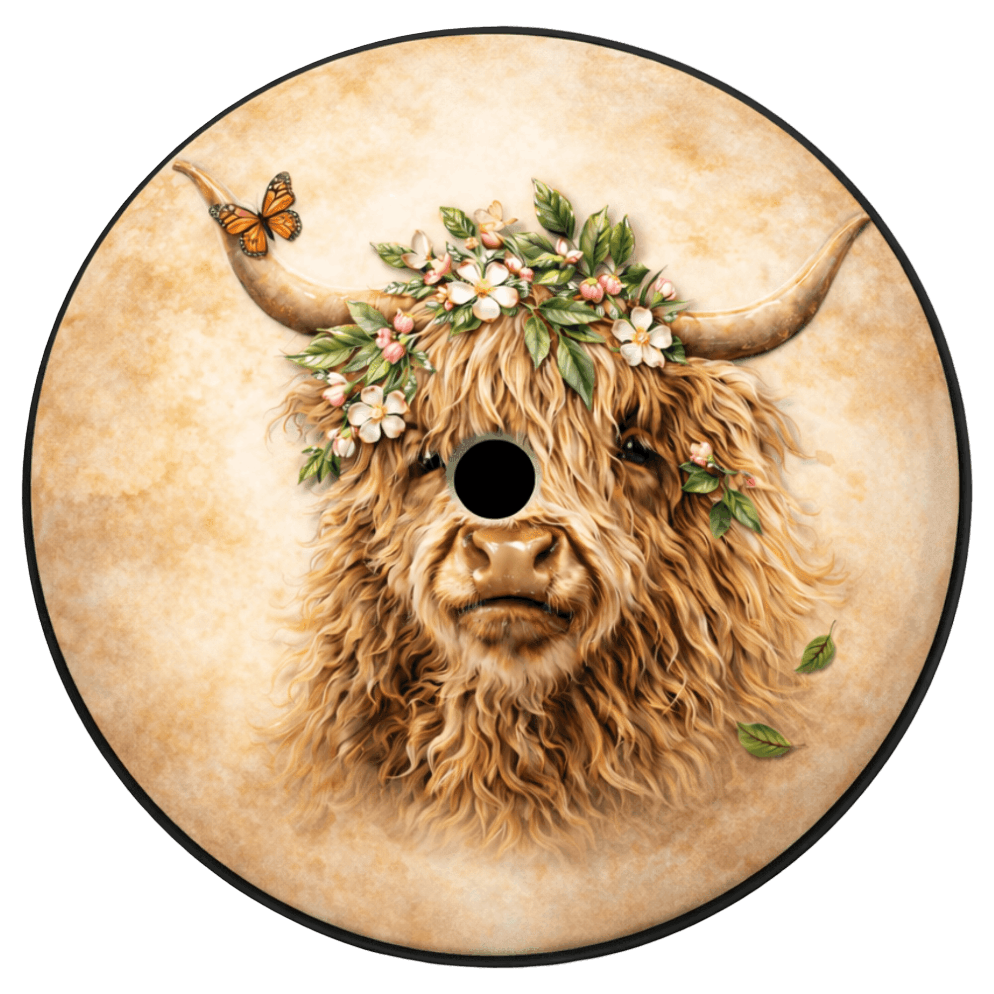 Lotusprint LLC 2D Print Highland Cow Floral Spare Tire Cover With ...