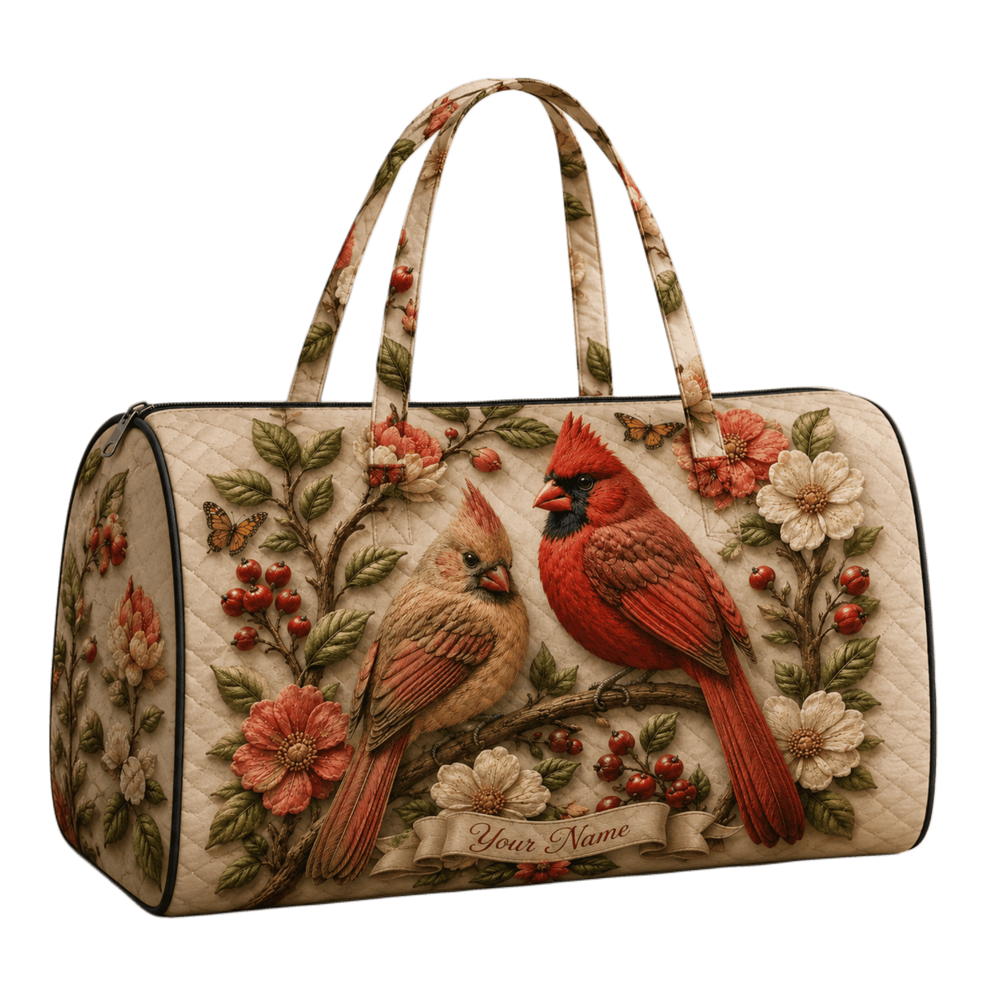 Lotusprint LLC 2D Print Personalized Cardinal Floral Quilted Weekend ...