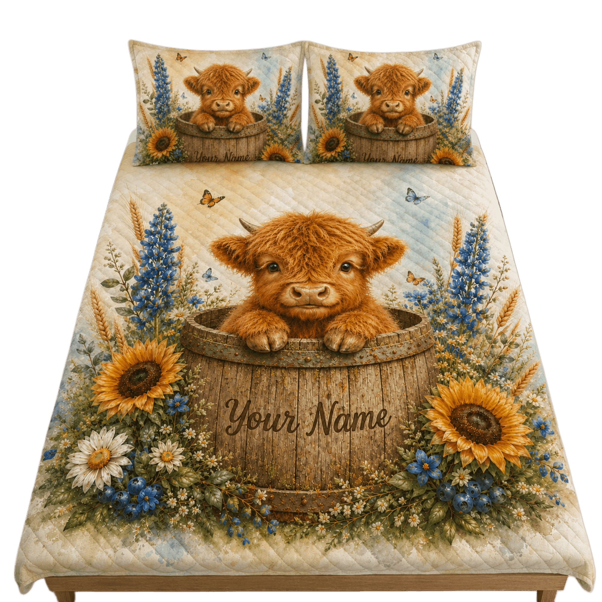 Lotusprint LLC 2D Print Personalized Highland Cow Sunflower Quilt ...