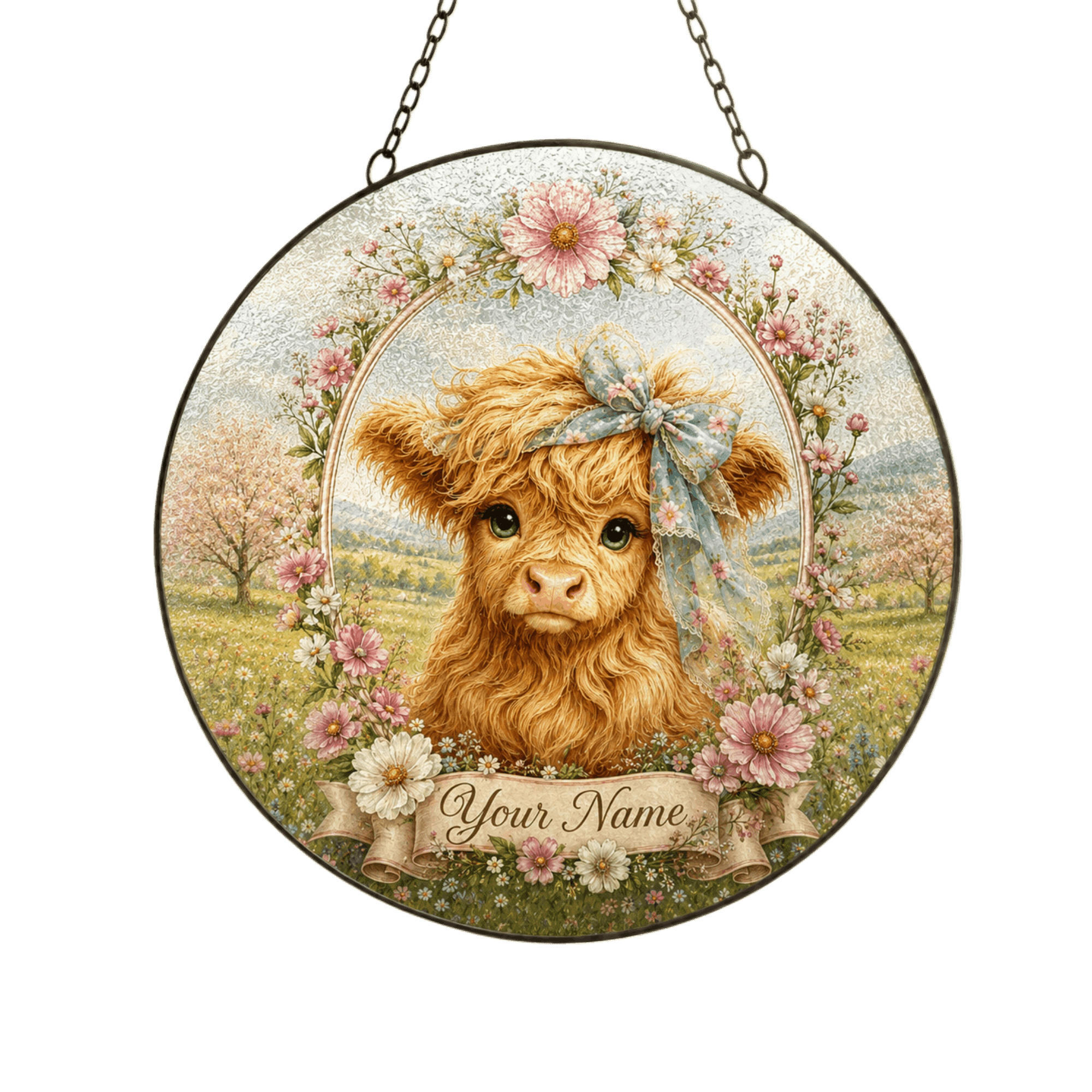 Lotusprint LLC 2D Print Personalized Highland Cow Sunflower Stained ...