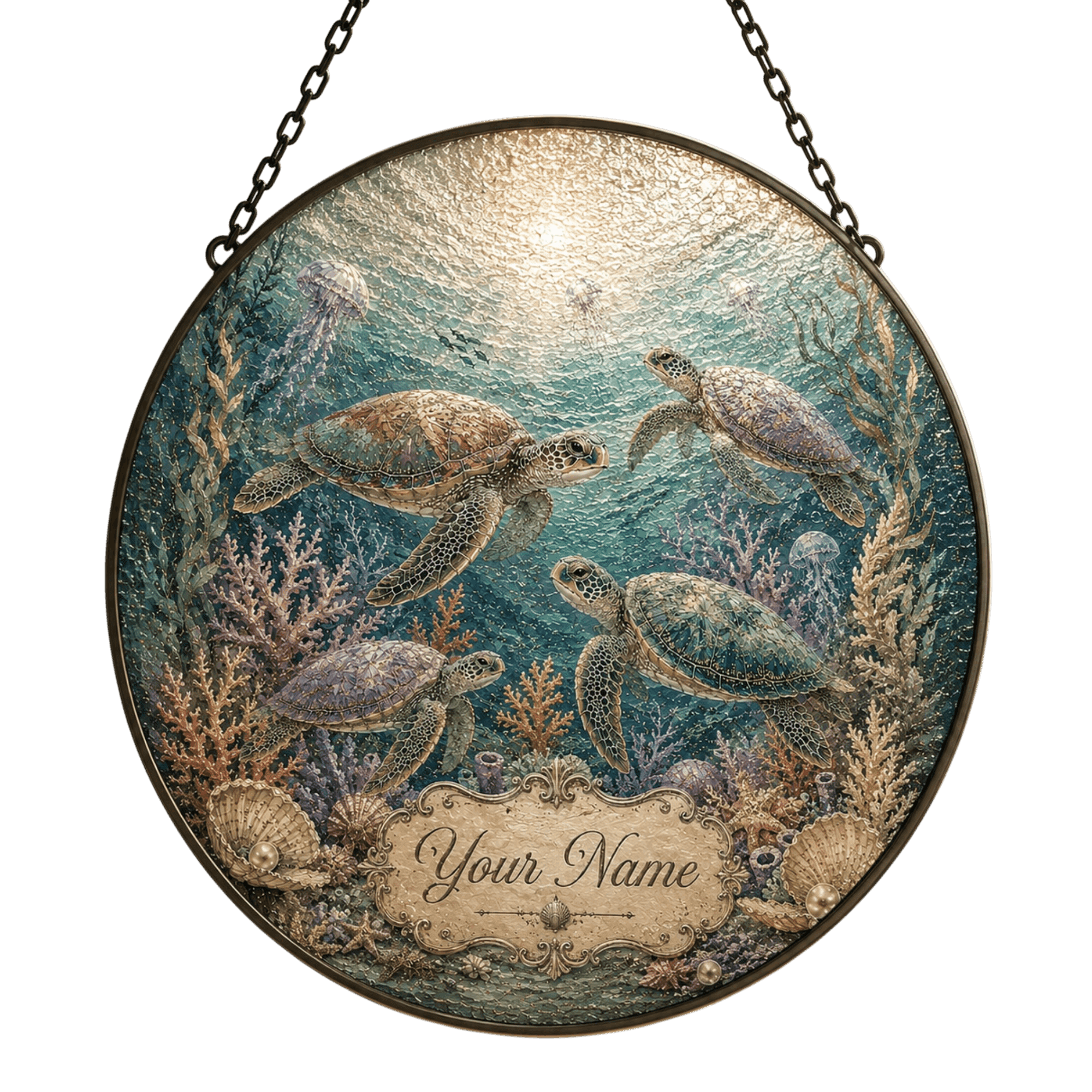 Lotusprint LLC 2D Print Personalized Sea Turtle Ocean Stained Glass ...