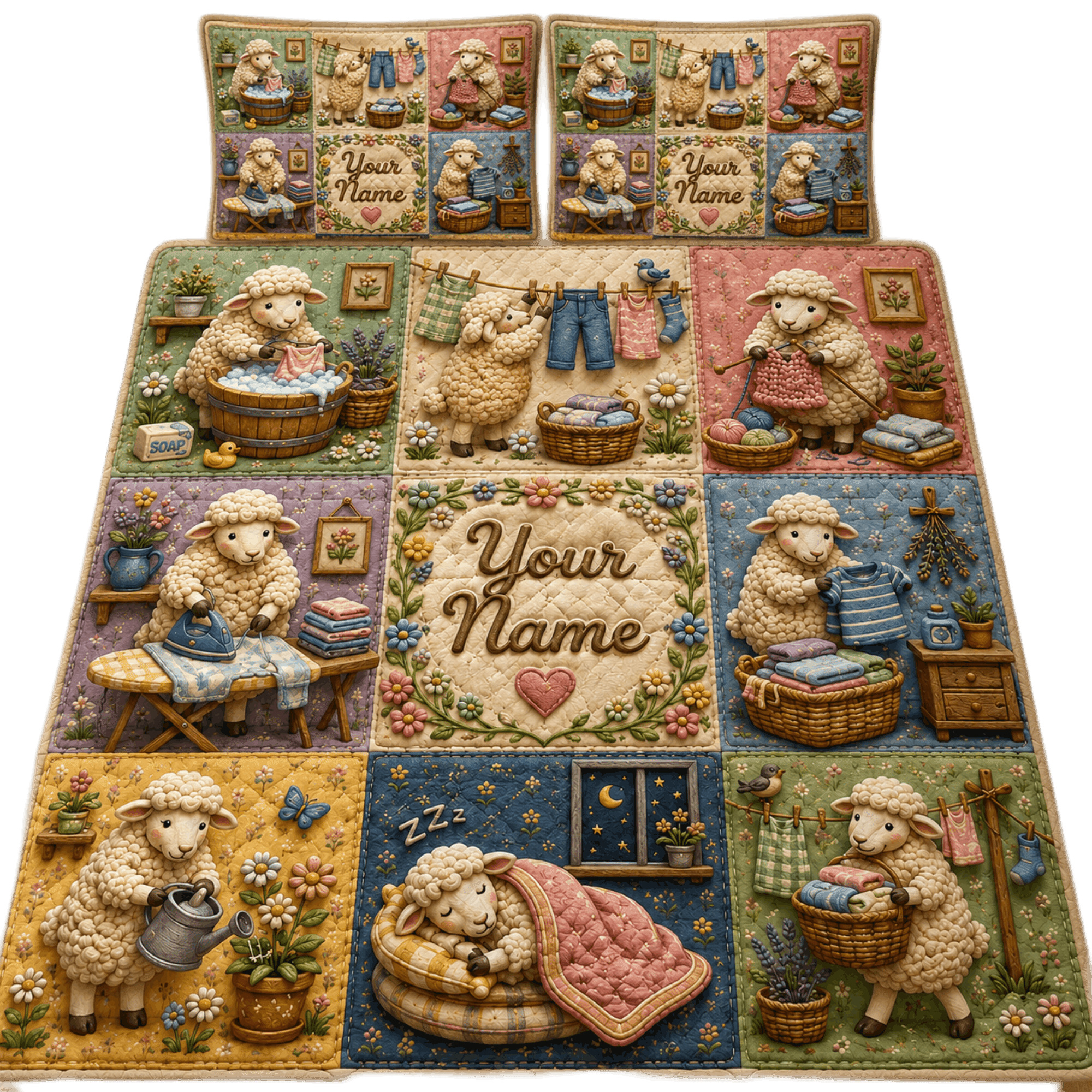Lotusprint LLC 2D Print Personalized Sheep Patchwork Quilt Bedding Set ...