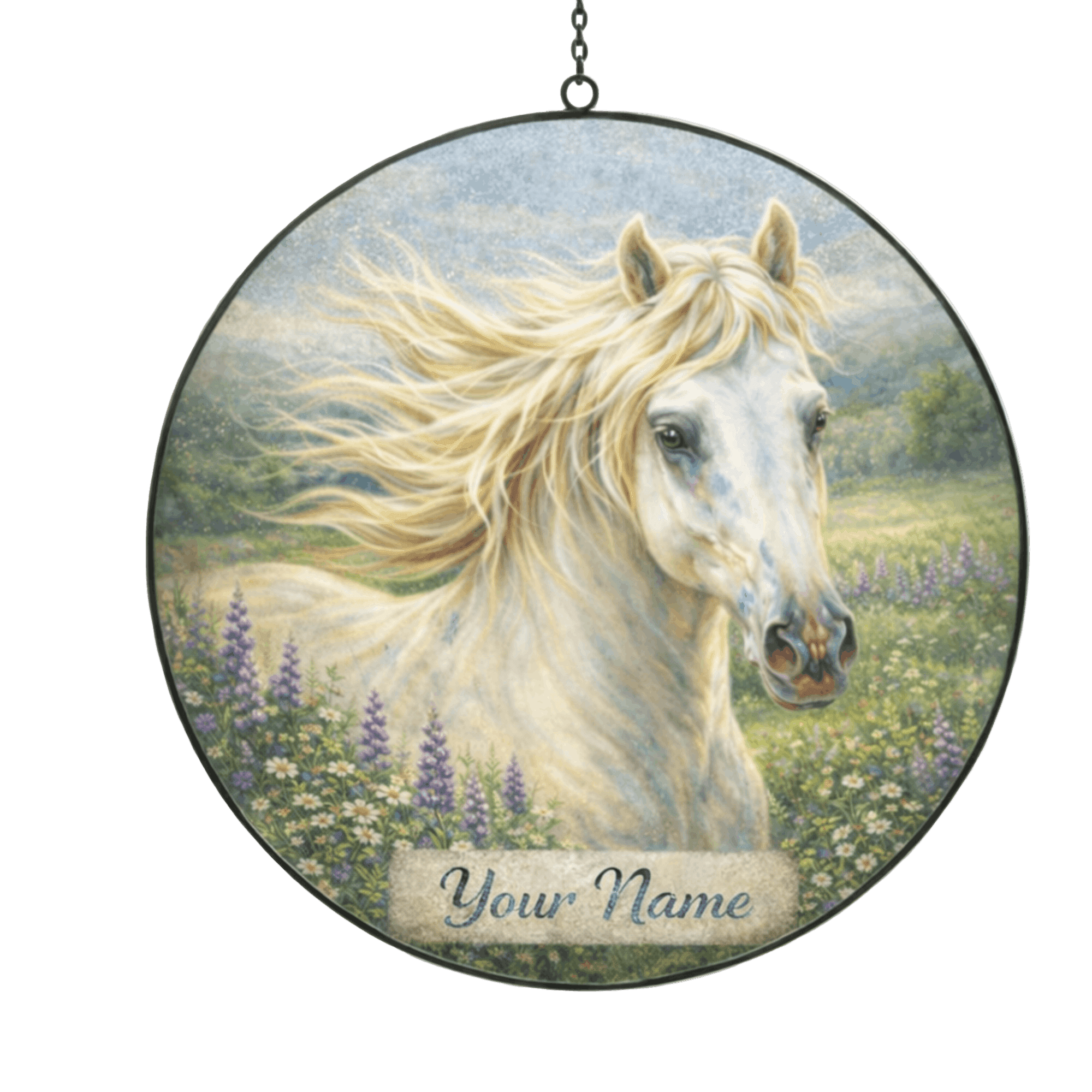 Lotusprint LLC 2D Print Personalized White Horse Stained Glass ...