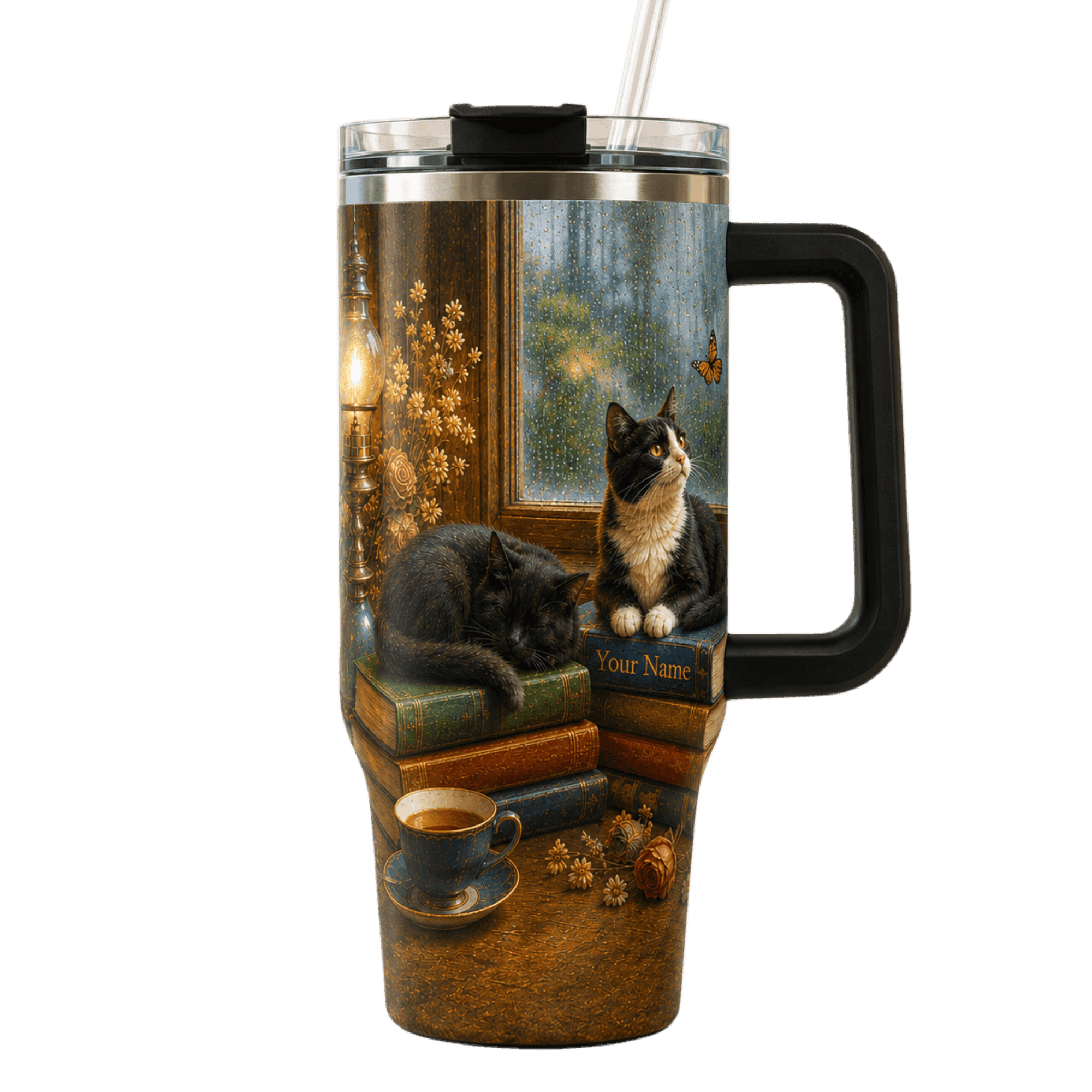 Lotusprint LLC Cat Book Tumbler 40oz With Handle Flat 2D Print ...