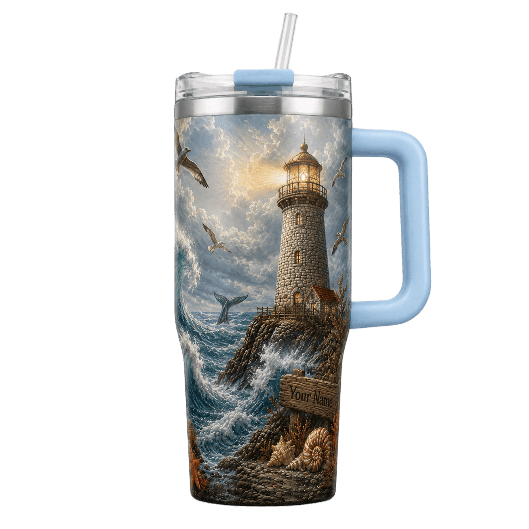 Lotusprint LLC Ocean Lighthouse Tumbler 40oz With Handle Flat 2D Print ...