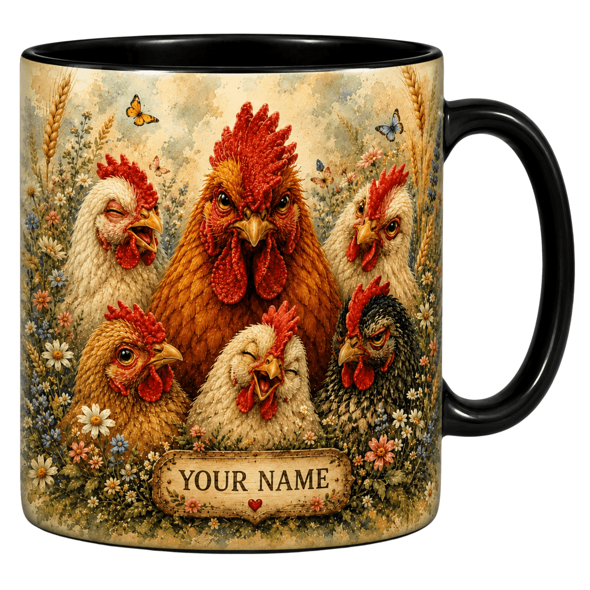 Lotusprint LLC Personalized Chicken Family 2D Print Flat Ceramic Mug ...