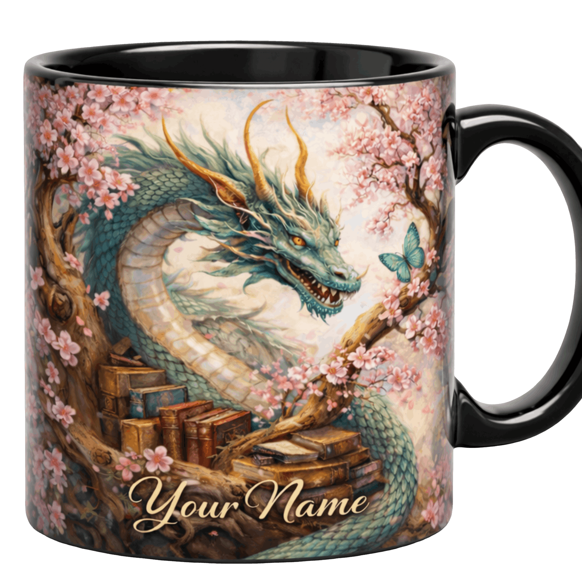 Lotusprint LLC Personalized Dragon Sakura Books 2D Print Flat Ceramic ...