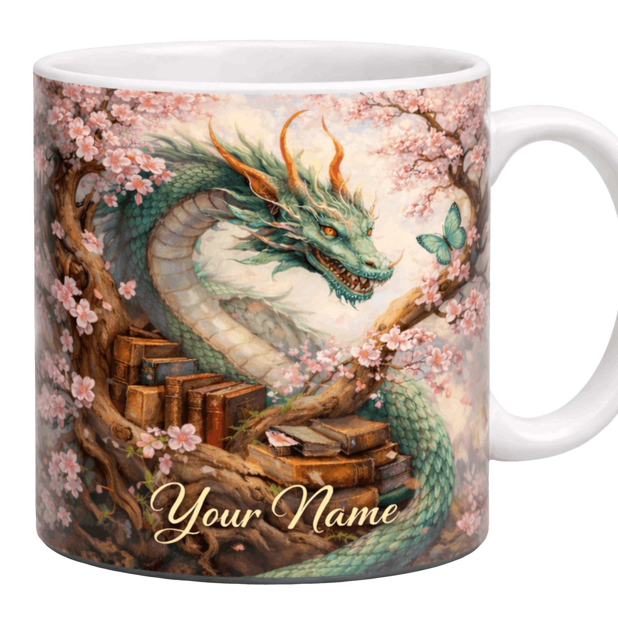 Lotusprint LLC Personalized Dragon Sakura Books 2D Print Flat Ceramic ...